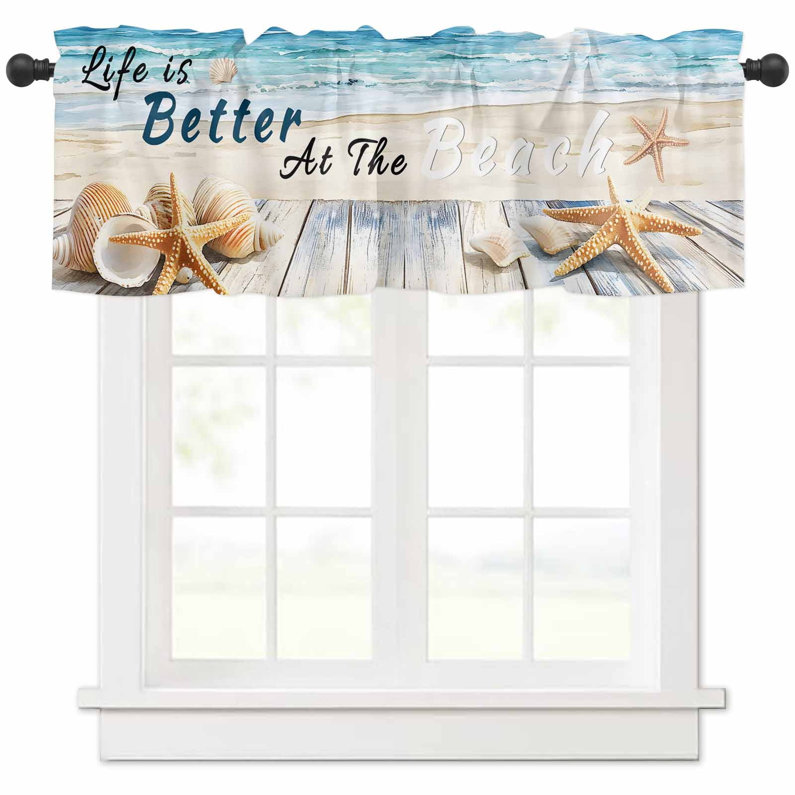 Summer Coastal Beach Valances for Windows Farmhouse Kitchen Curtains ...