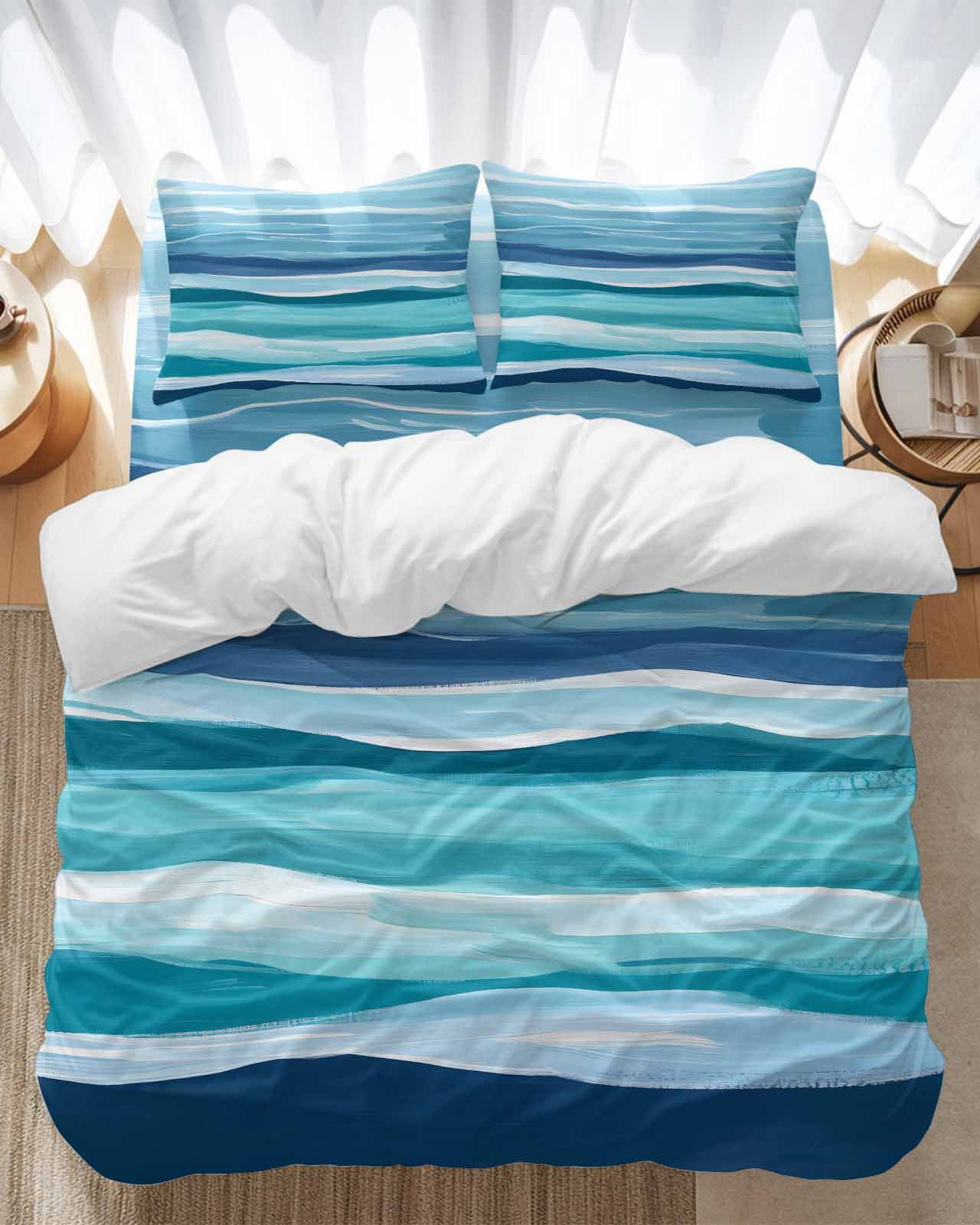Summer Coastal Bedding Duvet Cover Set Full Size 4 Pieces Abstract ...