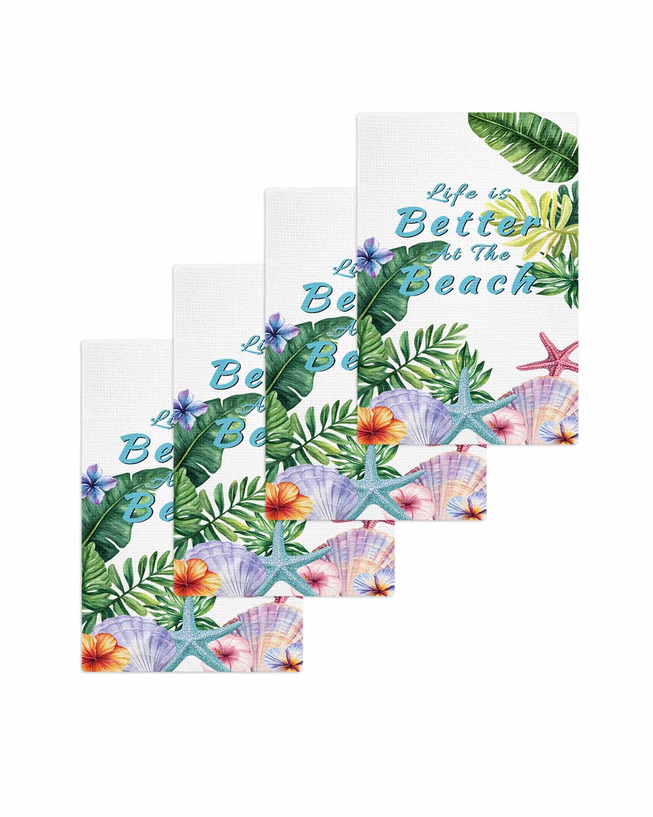 Summer Coastal Kitchen Dish Towels for Drying Dishes Set of 4, Tropical ...