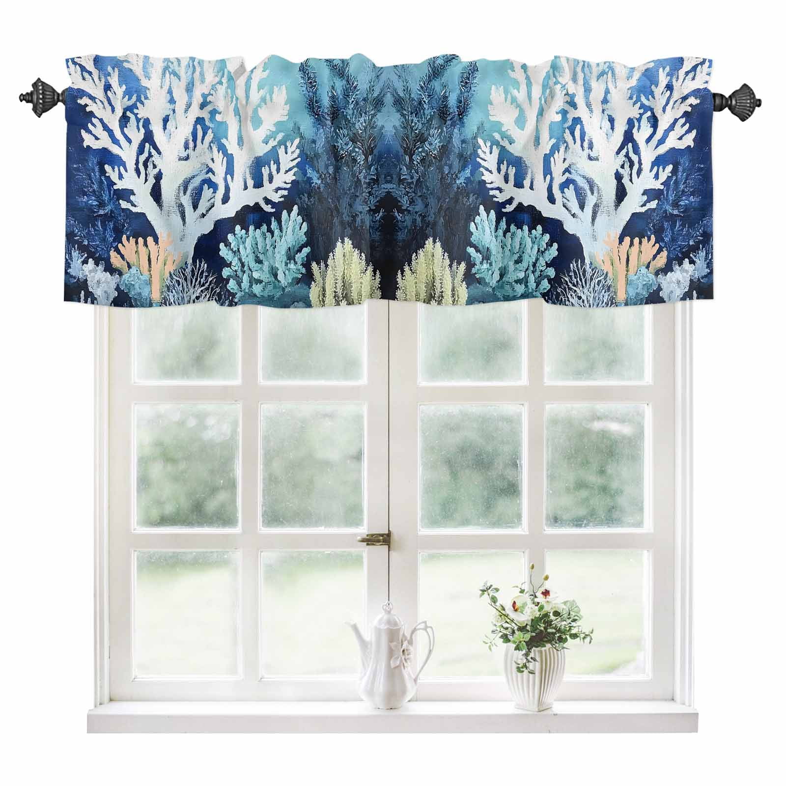 Summer Coastal Kitchen Valances for Windows 60x18 Inch Kitchen Curtains ...