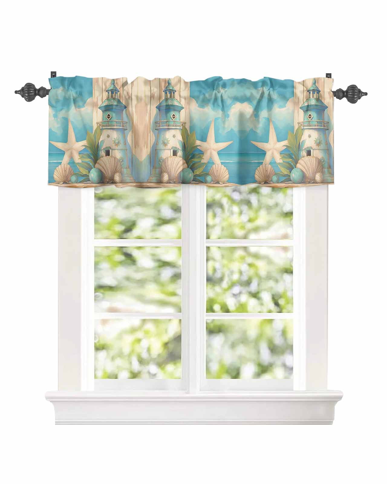 Summer Coastal Lighthouse Starfish Shell Window Valances for Kitchen ...