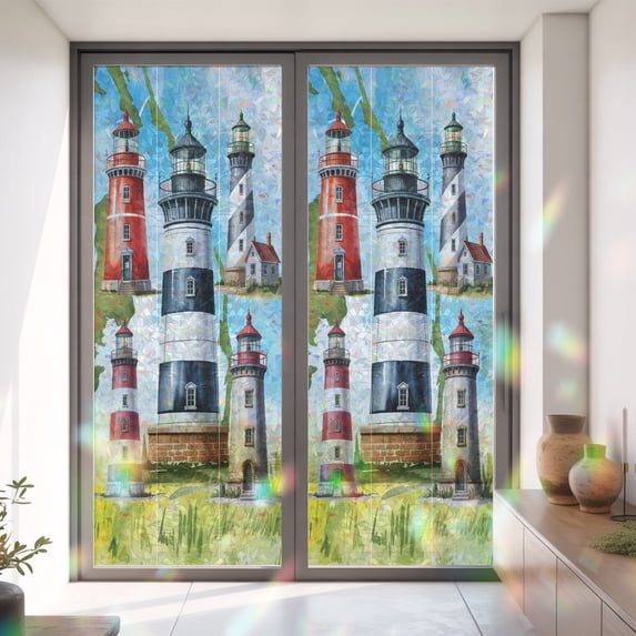 Summer Coastal Nautical Lighthouse Window Privacy Film,Decorative ...