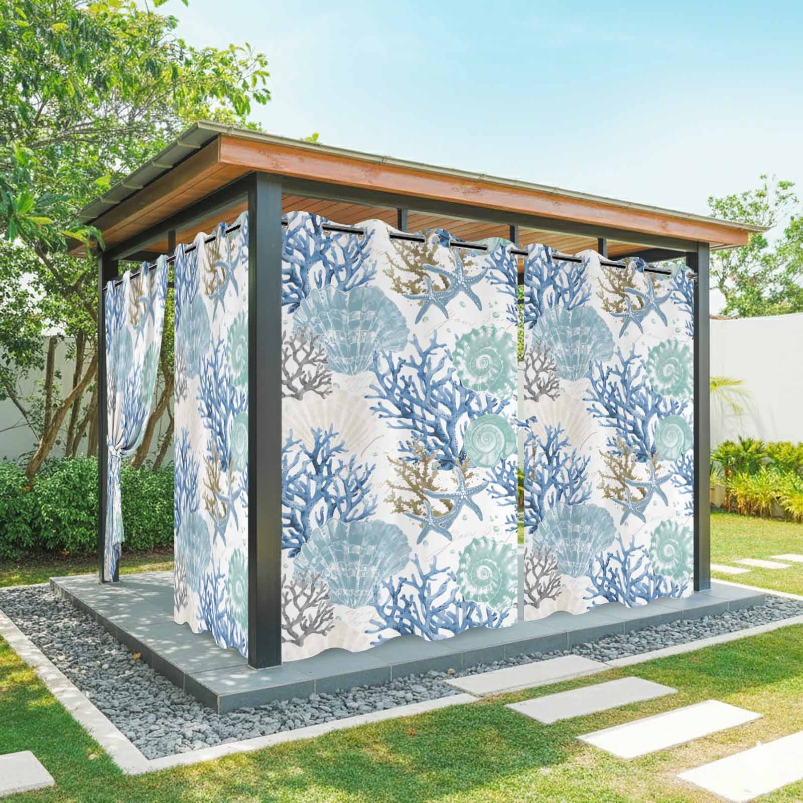 Summer Coastal Outdoor Curtains for Patio Waterproof, Starfish Shell ...
