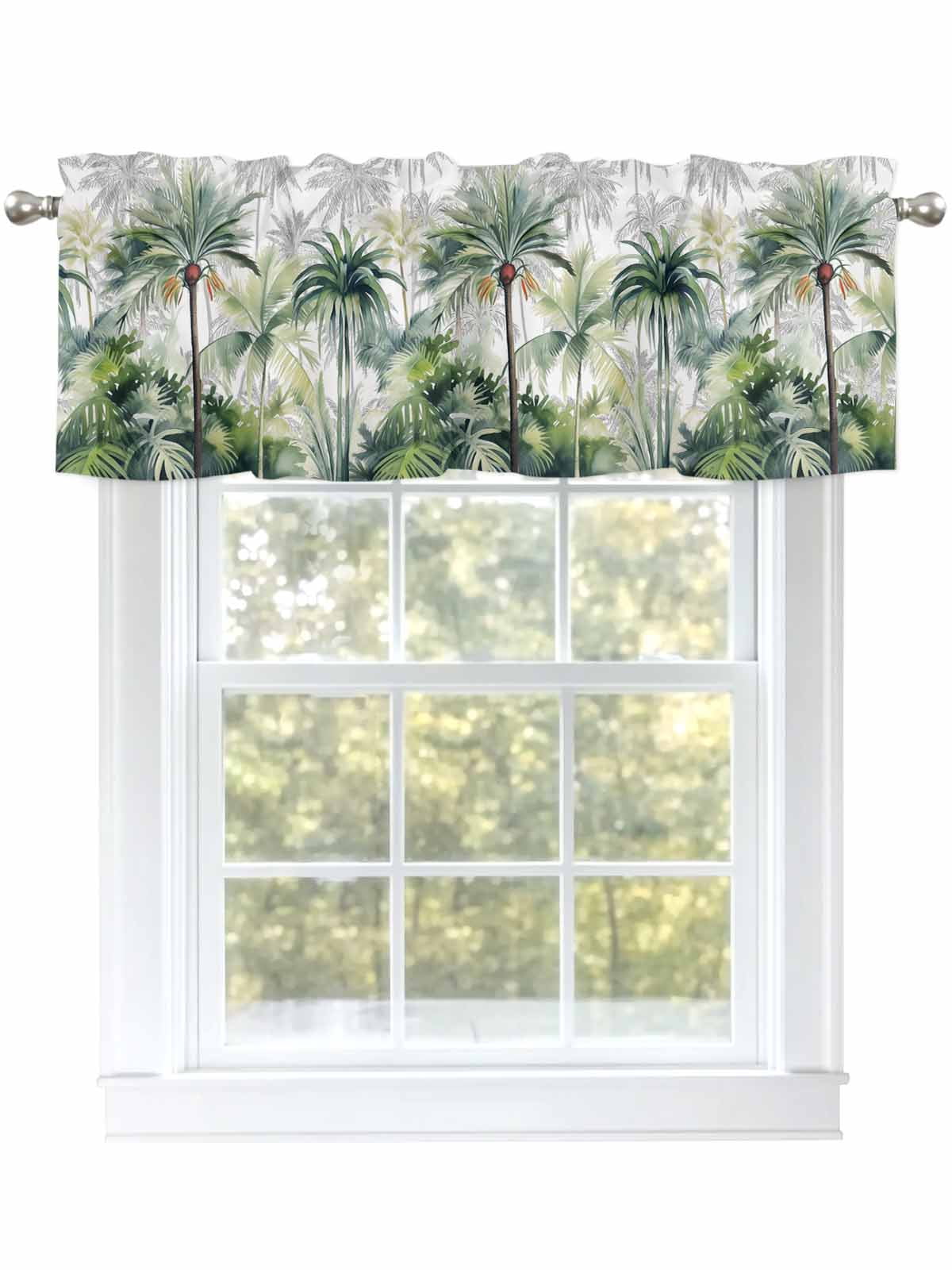 Summer Coastal Palm Tree Curtain Valances for Window, Farmhouse Window ...