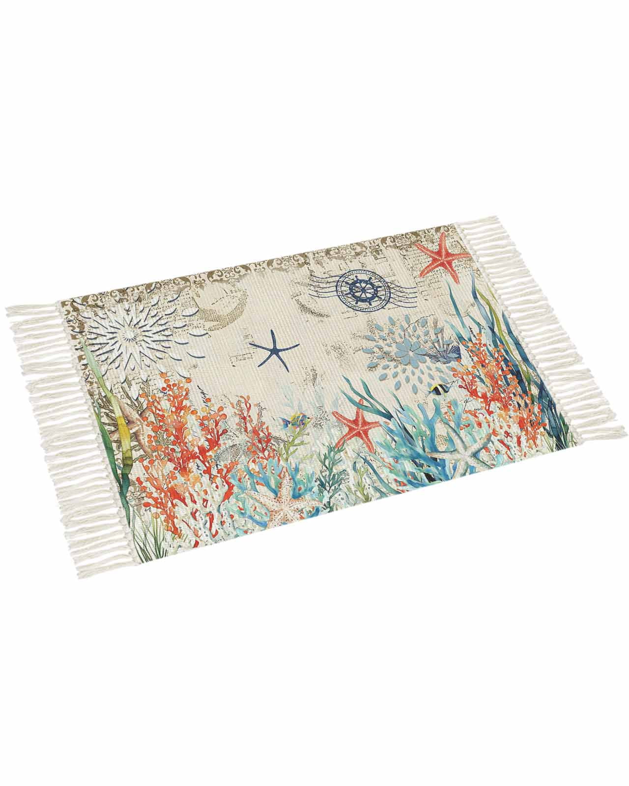 Summer Coastal Runner Rug for Hallway 4x6ft, Ocean Coral Seaweed ...