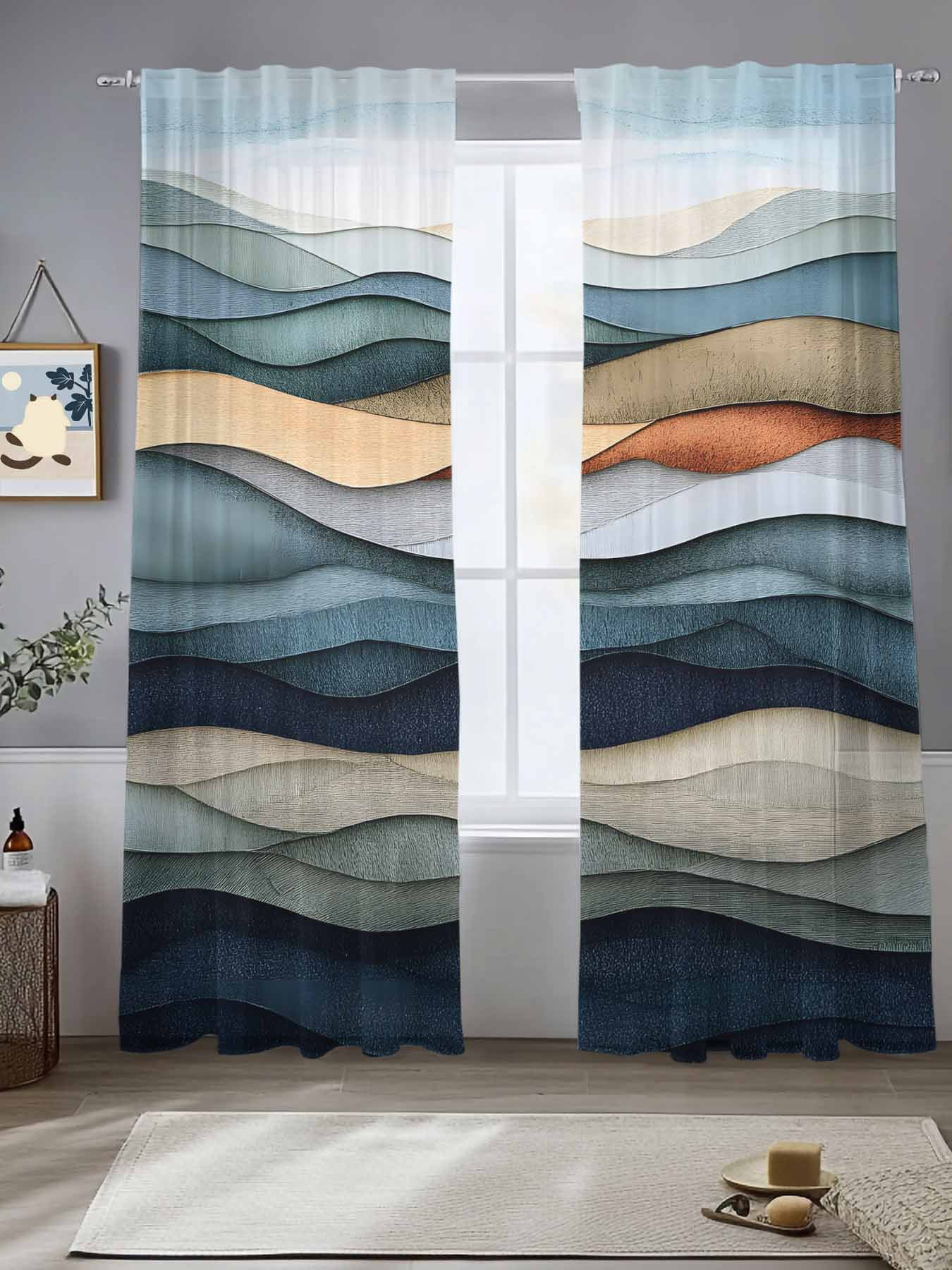 Summer Coastal Sheer Curtains for Living Room Bedroom Modern Abstract ...