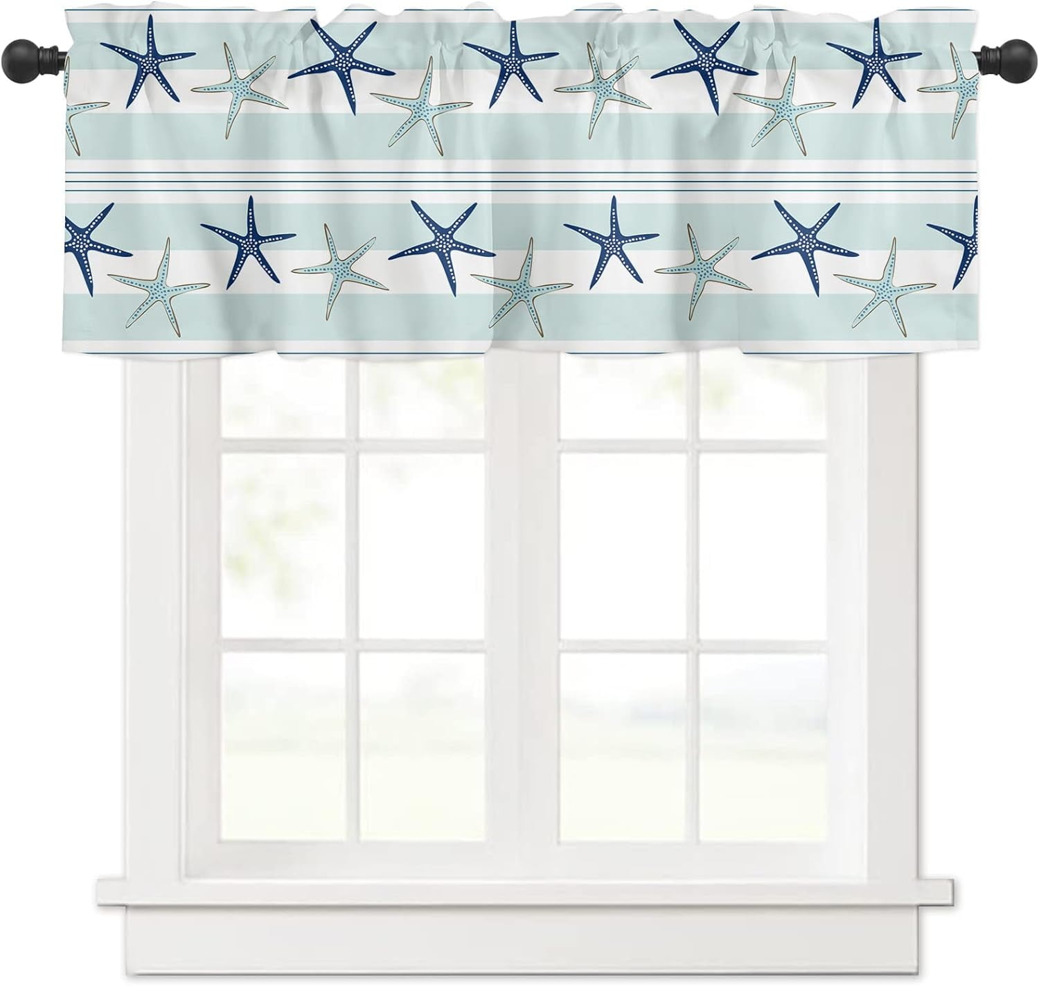 Summer Coastal Starfish Curtain Valances for Kitchen Windows Blue ...