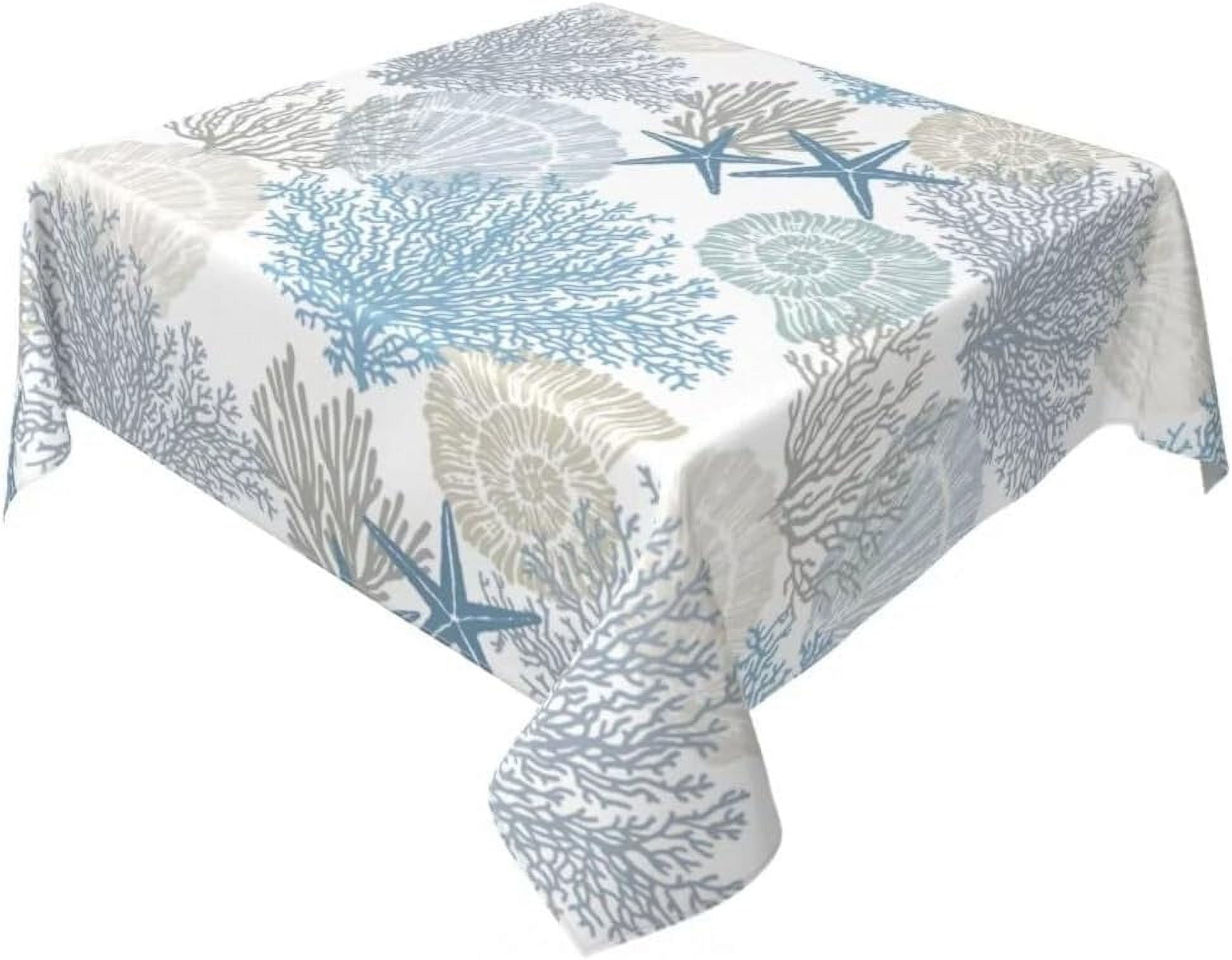 Summer Coastal Tablecloth 60x60 Inch Square Waterproof Rustic Blue ...
