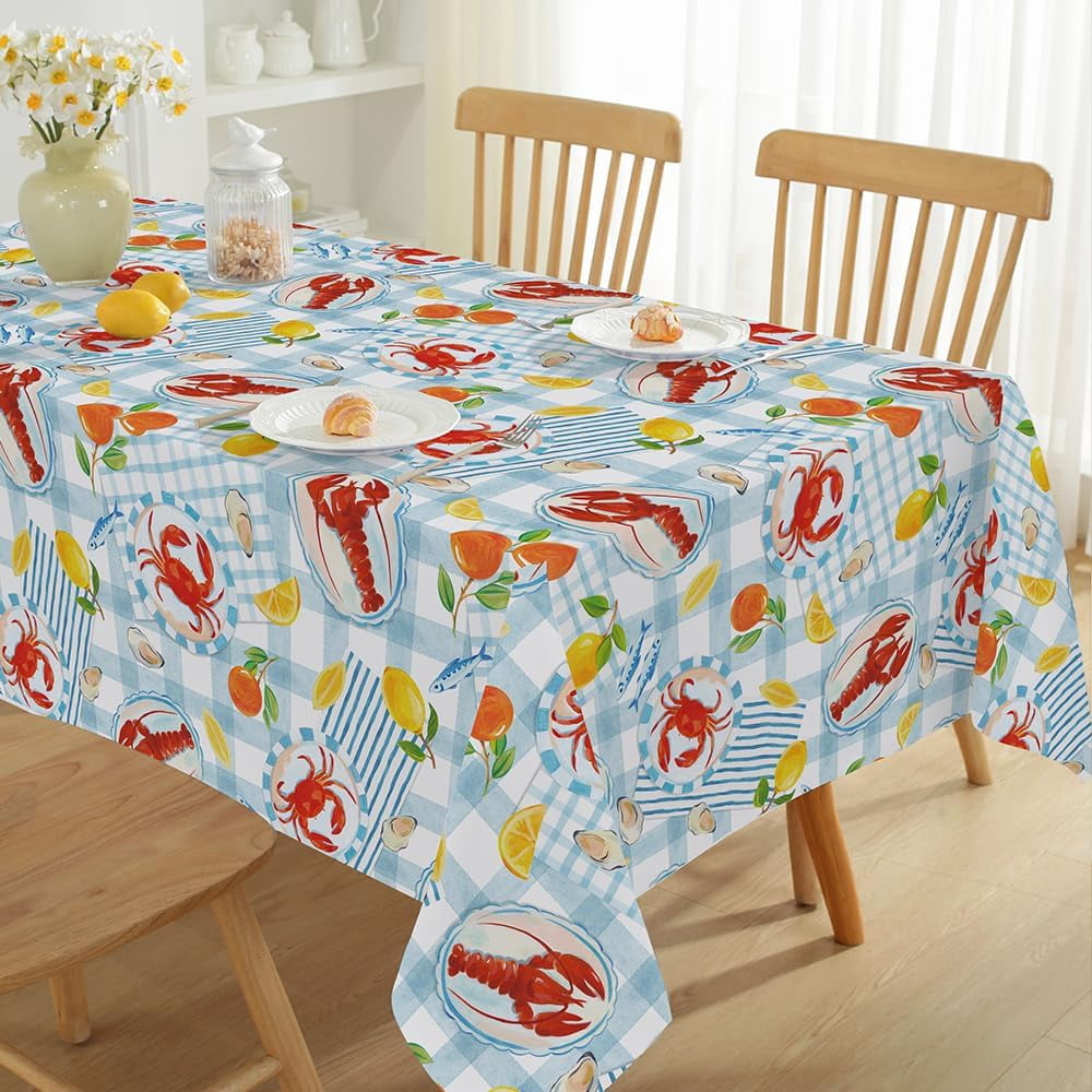 Summer Coastal Tablecloths Rectangle 60x84 Inch, Washable Spill Proof ...