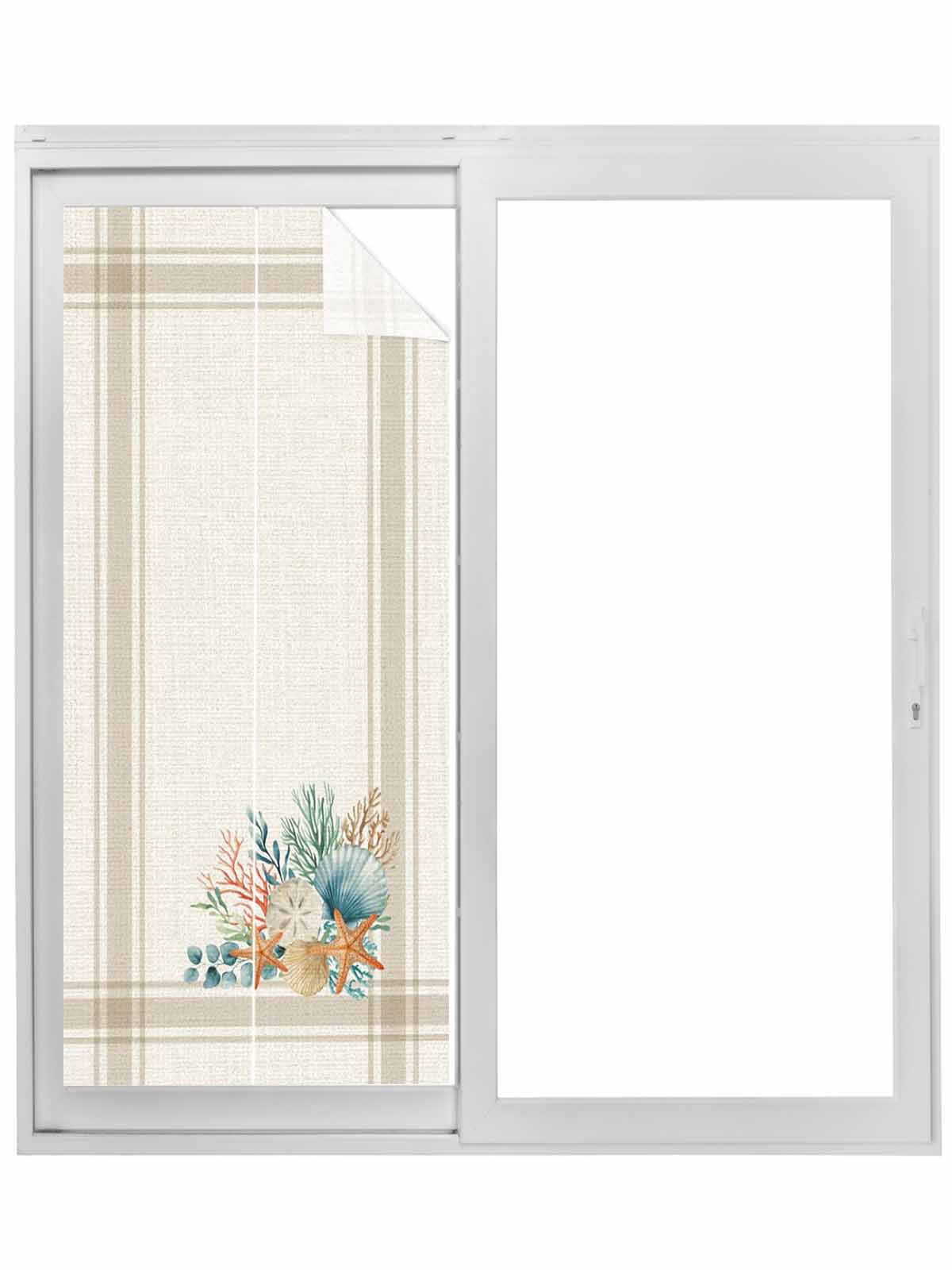 Summer Coastal Window Privacy Film, Nautical Beach Marine Life Beige ...