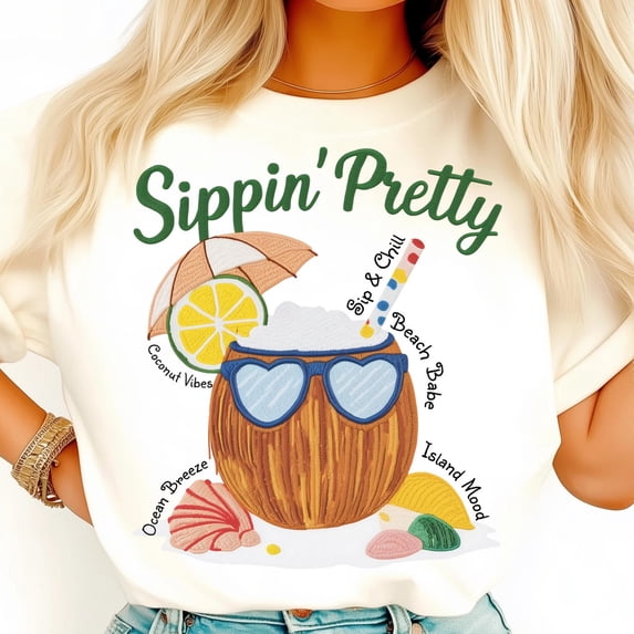 Summer Coconut Drink Shirt, Sippin Pretty Beach Shirt, Retro Cocktail ...