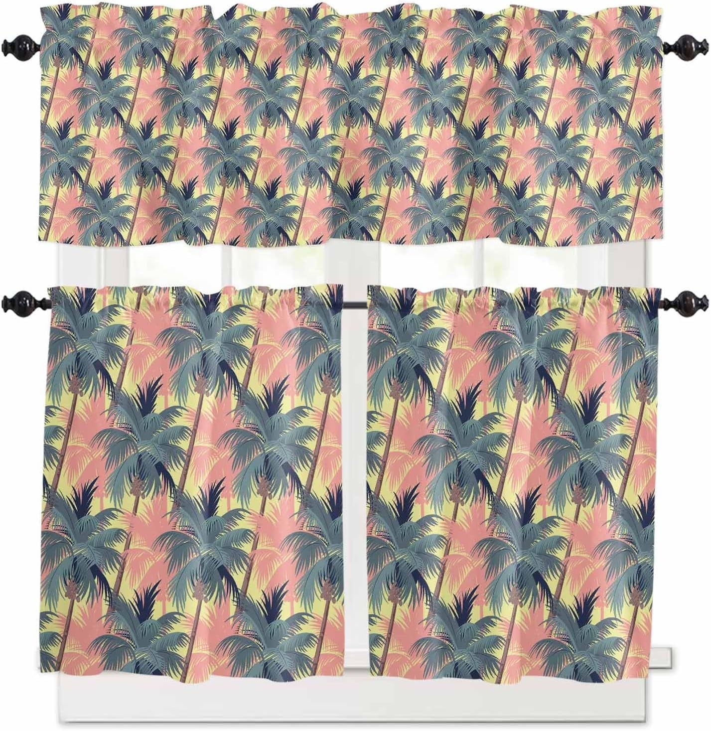 Summer Coconut Tree Kitchen Curtains and Valances Set, Rod Pocket ...