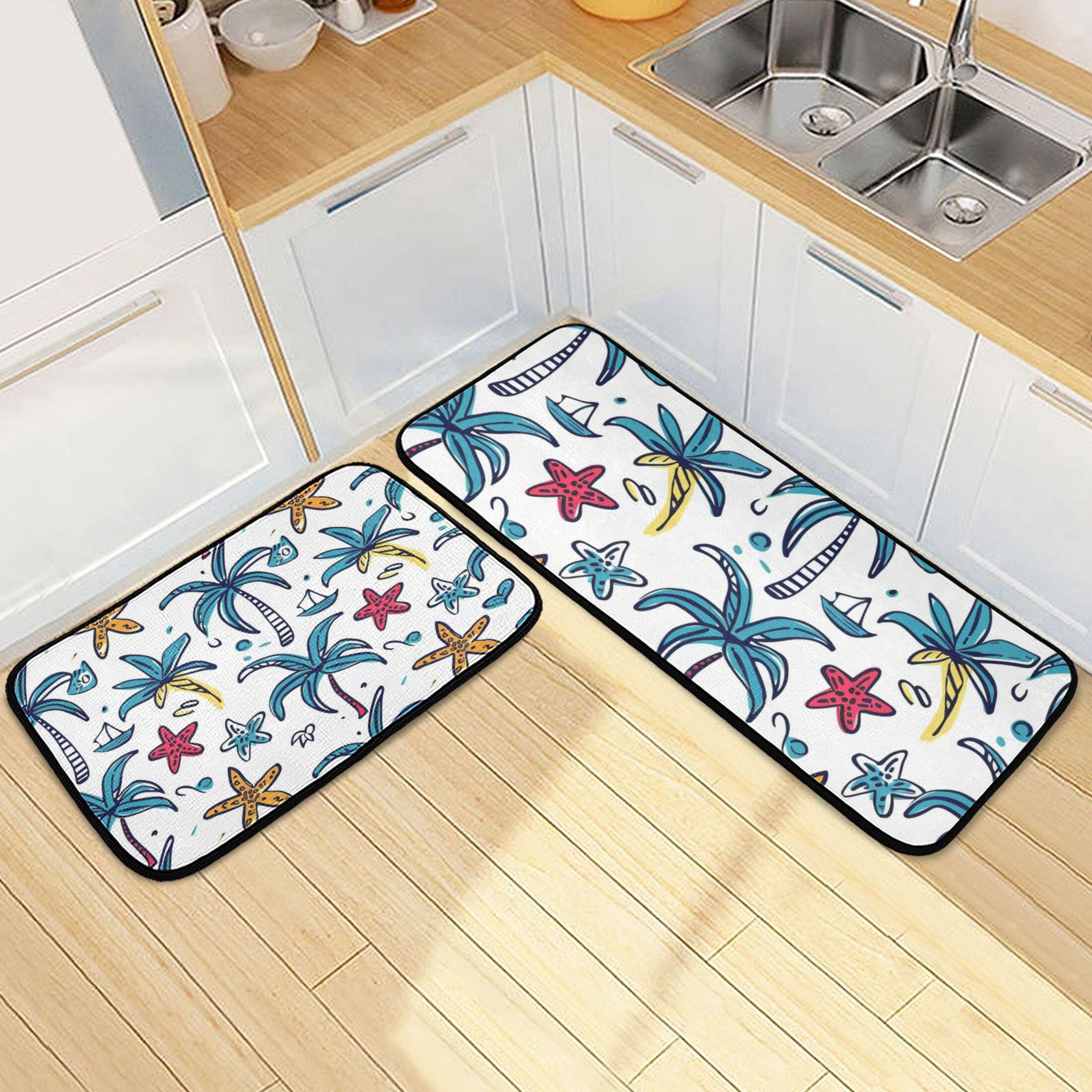 Summer Coconut Tree Kitchen Rugs Set of 2 Non Slip Floor Foam Mat ...