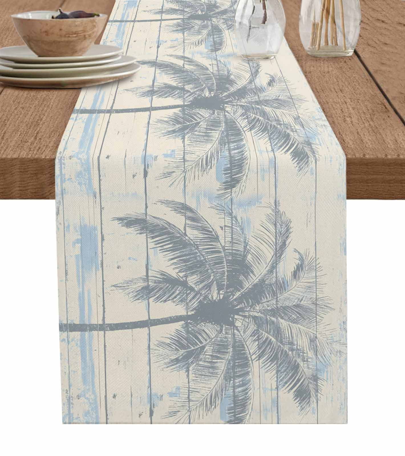 Summer Coconut Tree Table Runner 108 Inches, Farmhouse Botanical Plants ...