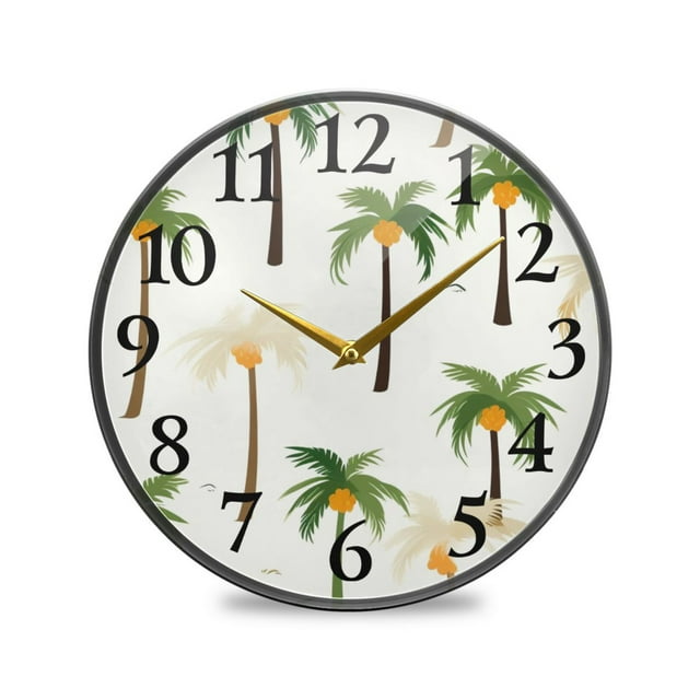 Summer Coconut Tree Wall Clocks Battery Operated 9.5 Inch Round Clock ...