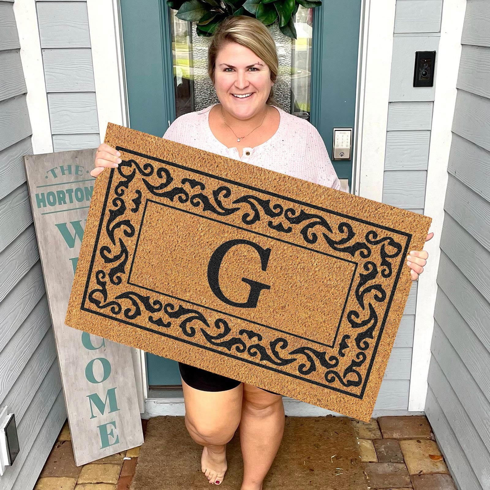 Summer Coir Doormat Coco Door Mat for Entryway Outside Yard Home Decoration Clearance, Letter G ...