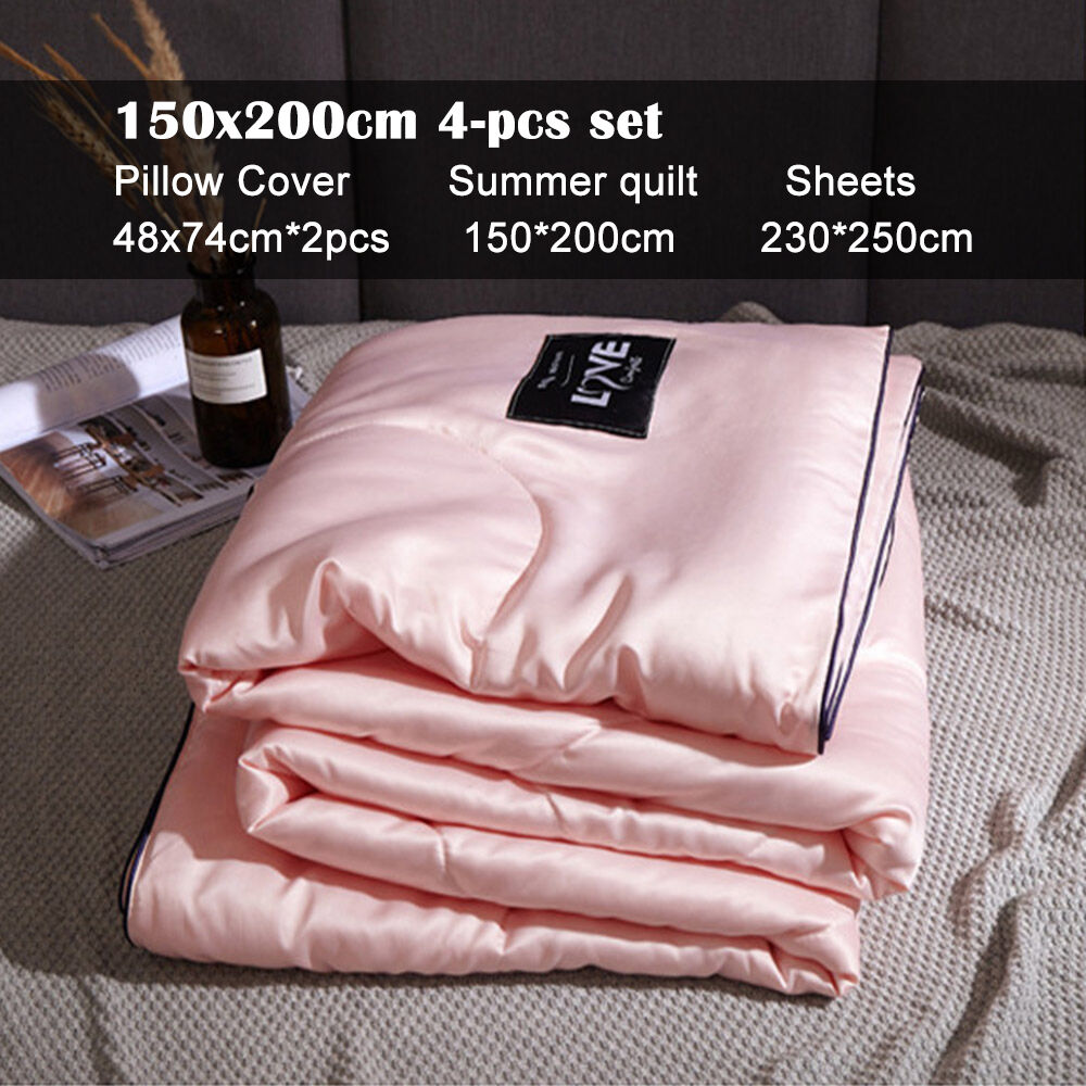 Summer Cool Quilt Bedding Set Skin-friendly Ice Silk Bed Linen Air Conditioner Quilt Sheets ...