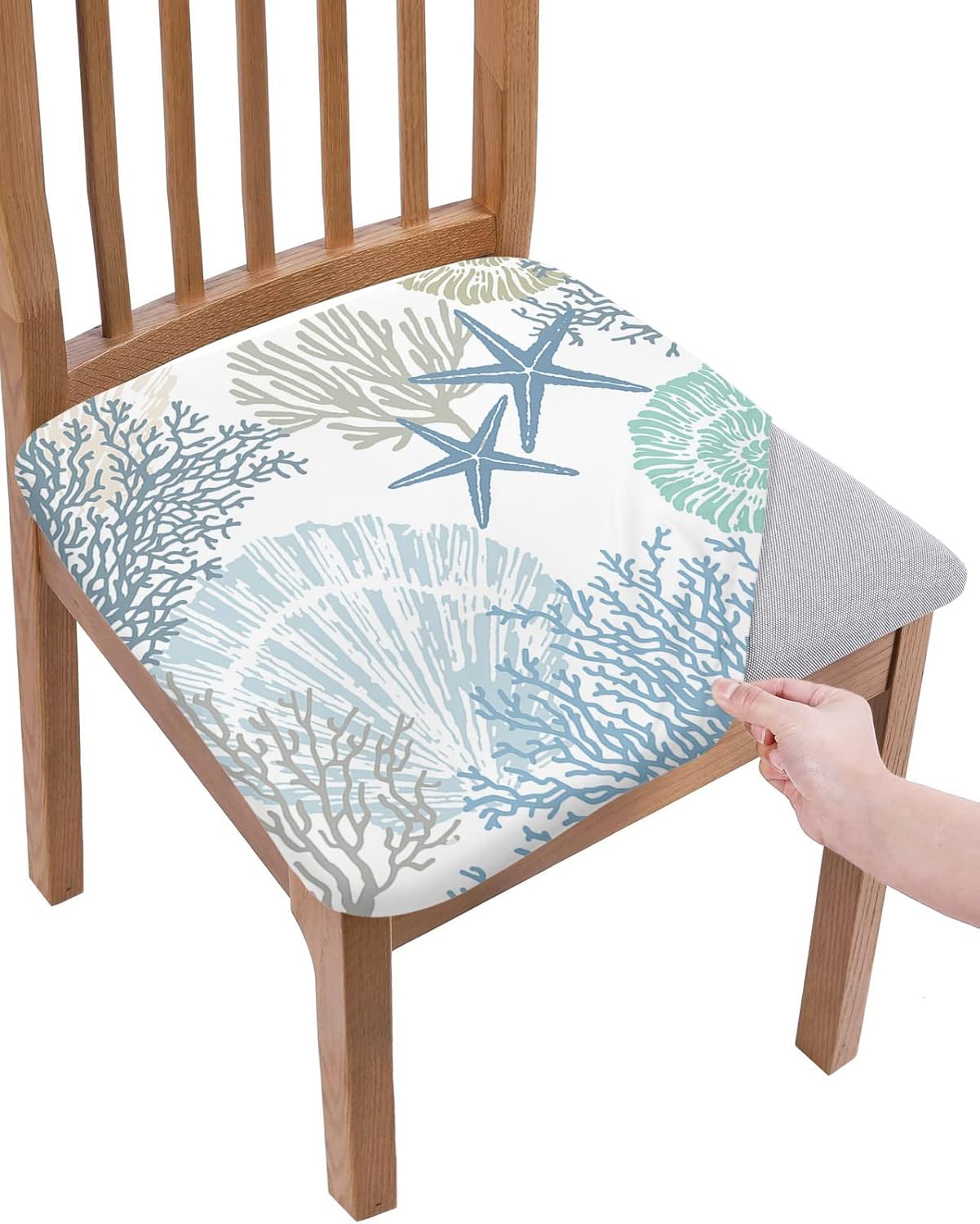 Summer Coral Starfish Conch Seat Covers for Dining Room Chairs, Sea ...