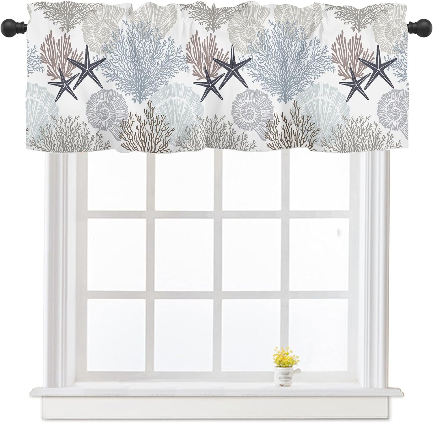 Summer Coral Starfish Kitchen Curtains Valances for Windows Beach ...