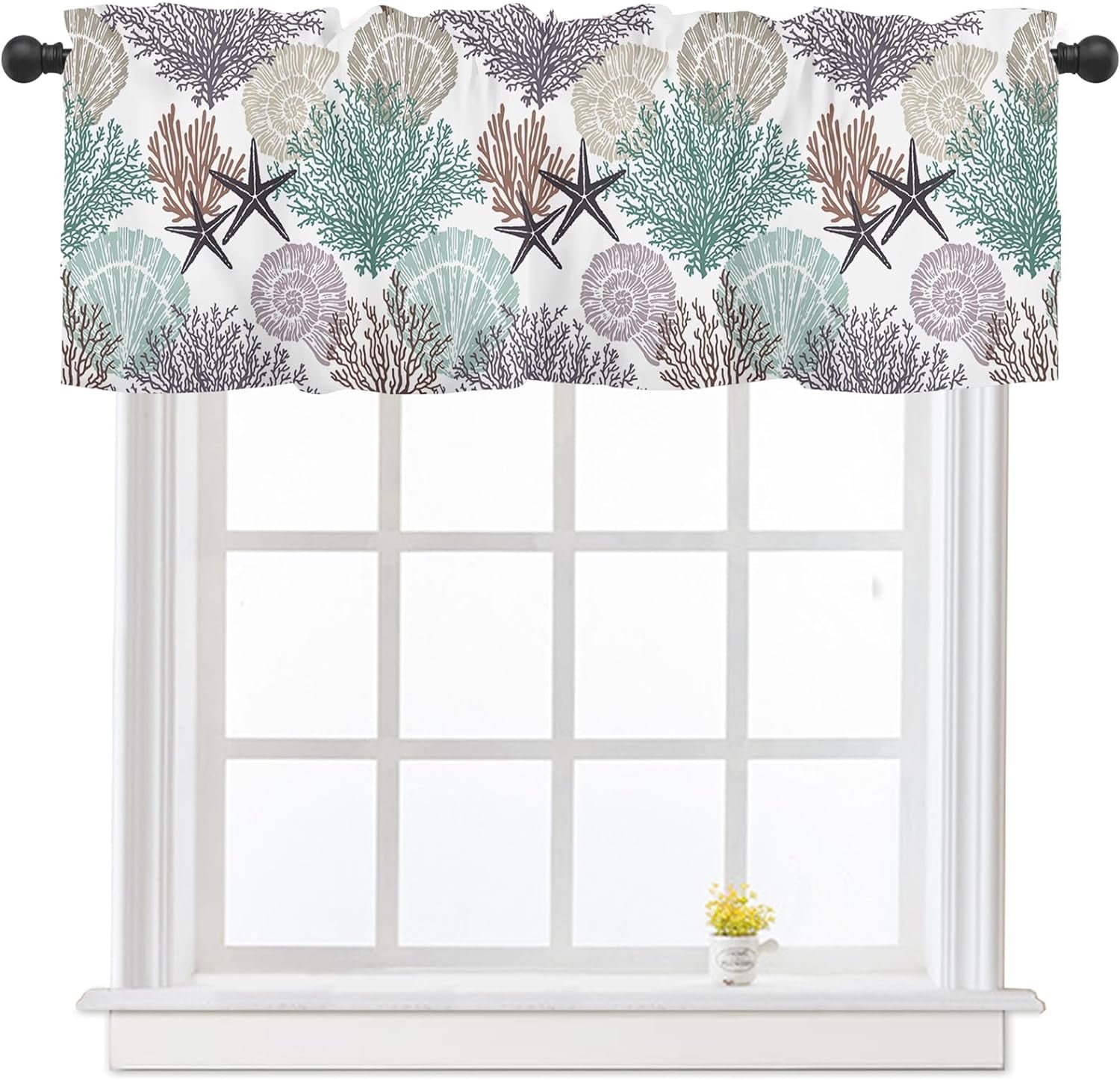 Summer Coral Starfish Kitchen Curtains Valances for Windows Beach ...