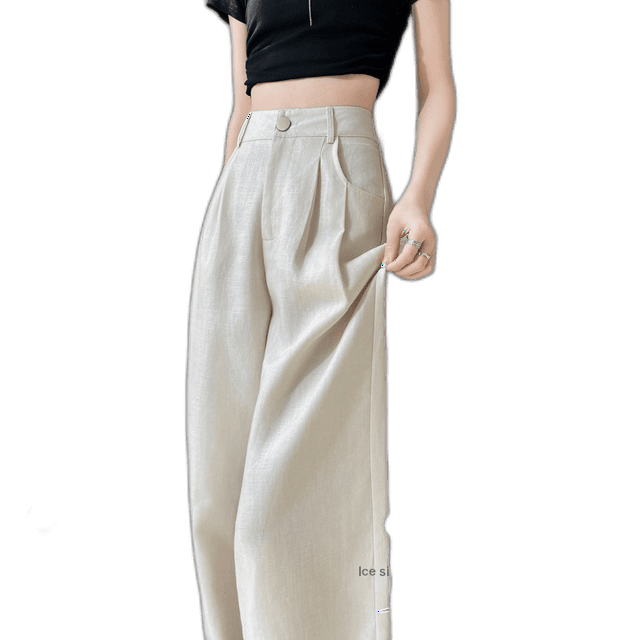 Summer Cotton Linen Wide Legs Ice Silk High Waist Tube Narrow