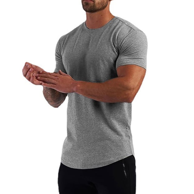 Summer Cotton Sports T-Shirts Mens Slim Fit Gym Fitness Male T Shirt ...