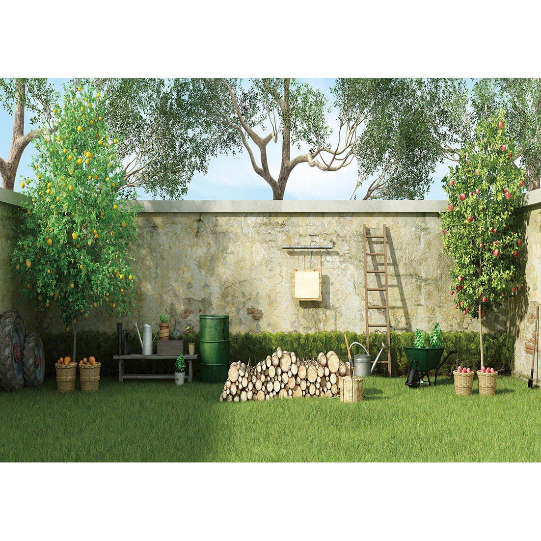 Summer Courtyard Grassland Photo Studio Backdrops Vinyl Cloth ...