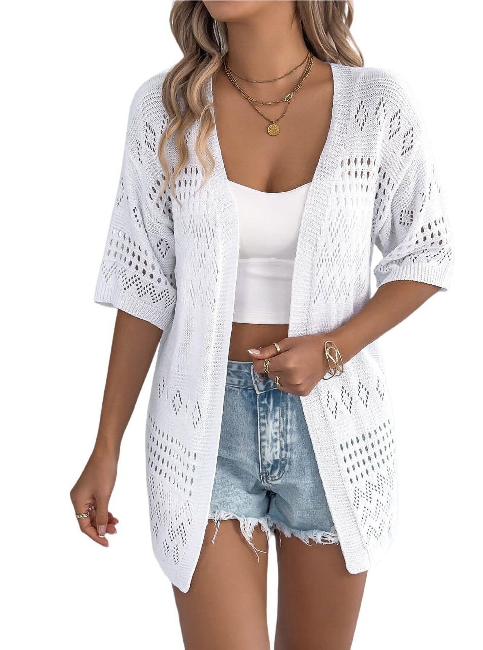 Summer Crochet Cardigan for Women Short Sleeve Boho Oversized Open ...