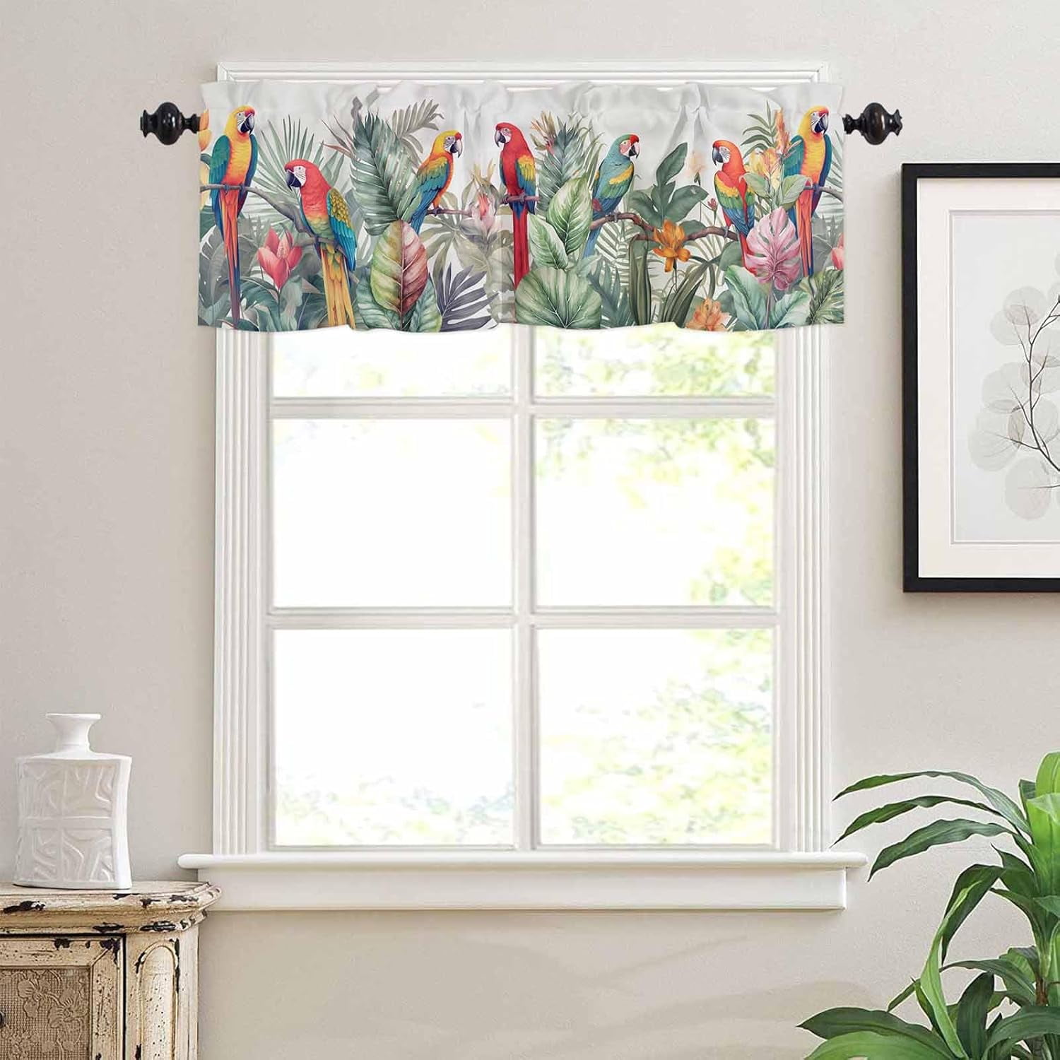 Summer Curtain Valances for Windows, Tropical Palm Leaves Parrot Rod ...