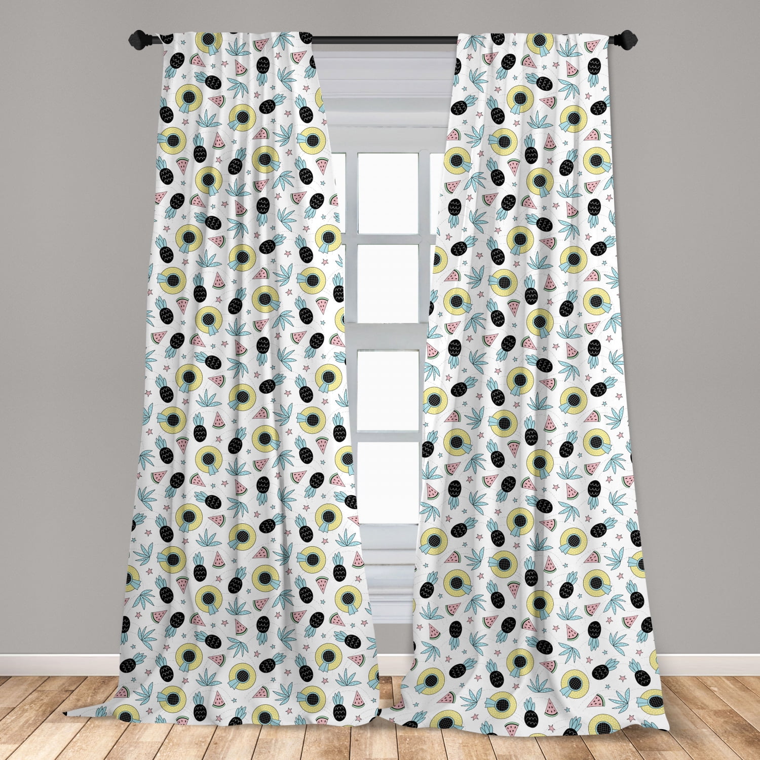 Summer Curtains 2 Panels Set, Hand Drawn Style Pattern with Women`s ...