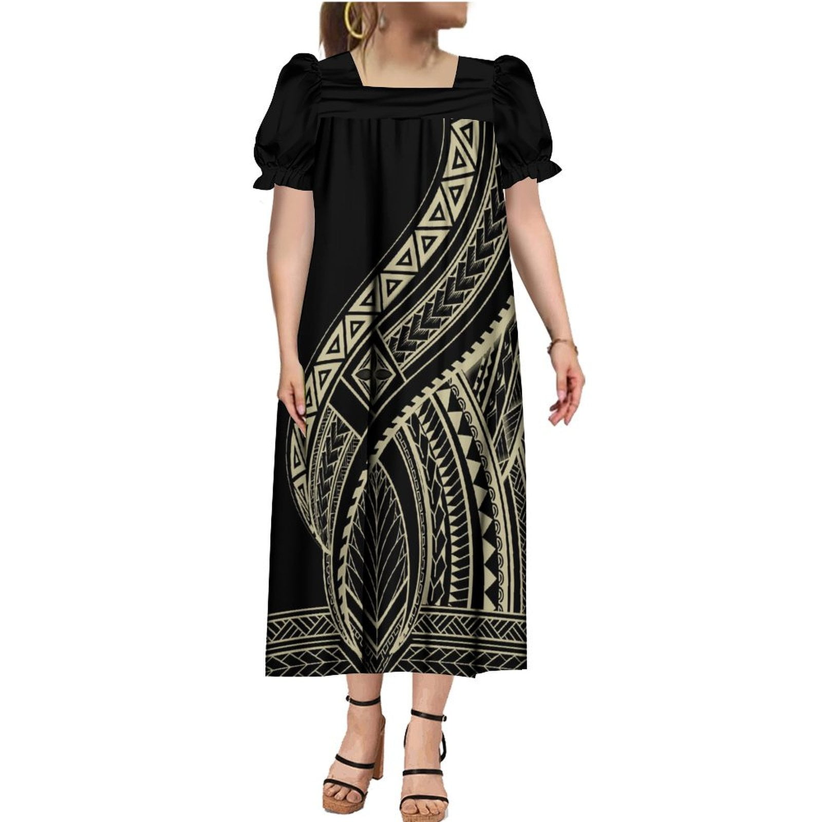Summer Custom Women's Dress Polynesian Mumu Long Dress With Puffed ...