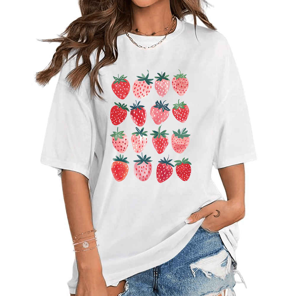 Summer Cute Strawberry Print T Shirt Berries Strawberry Aesthetic ...
