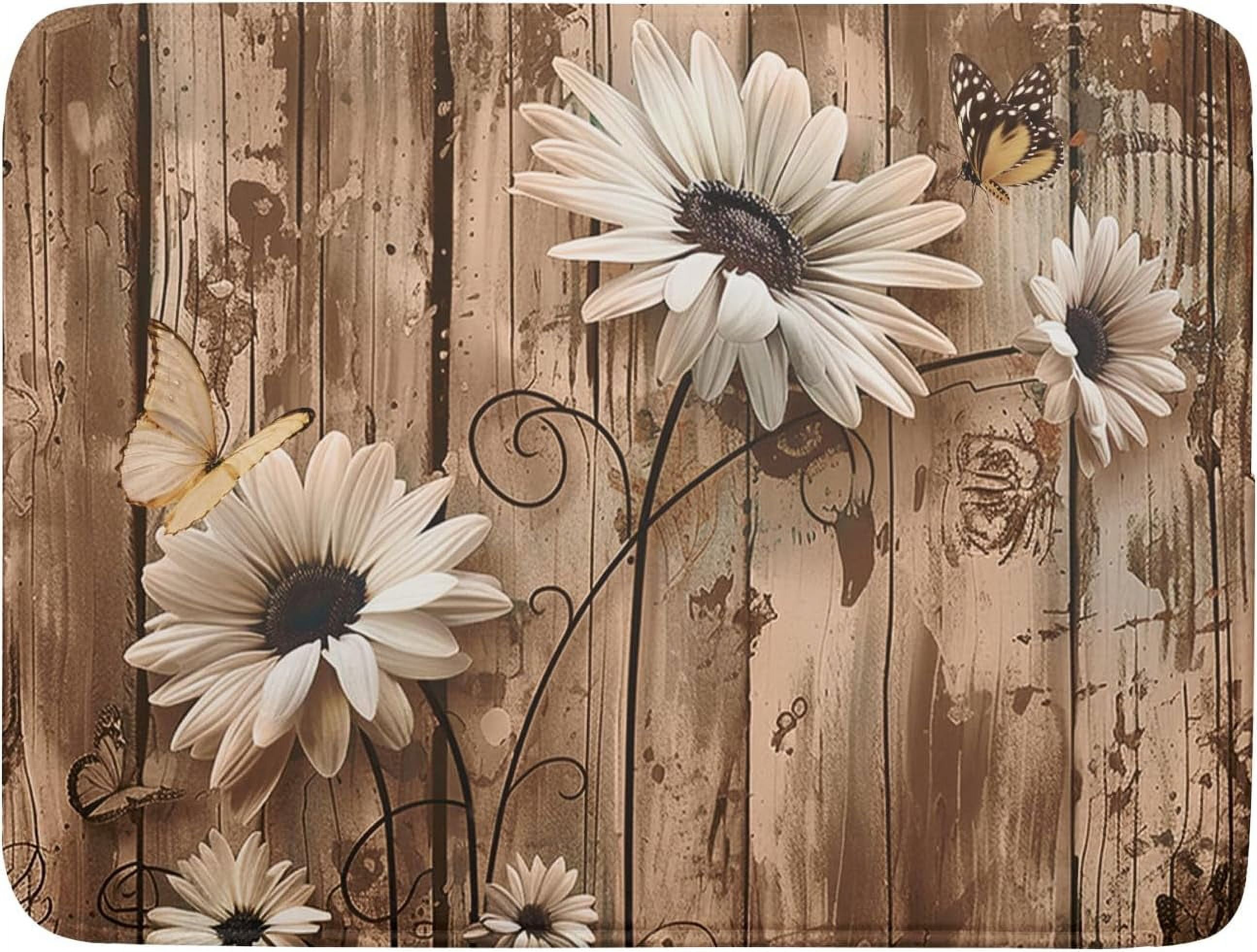 Summer Daisy Flowers Dish Drying Mat for Kitchen Counter 16x18in Rustic ...