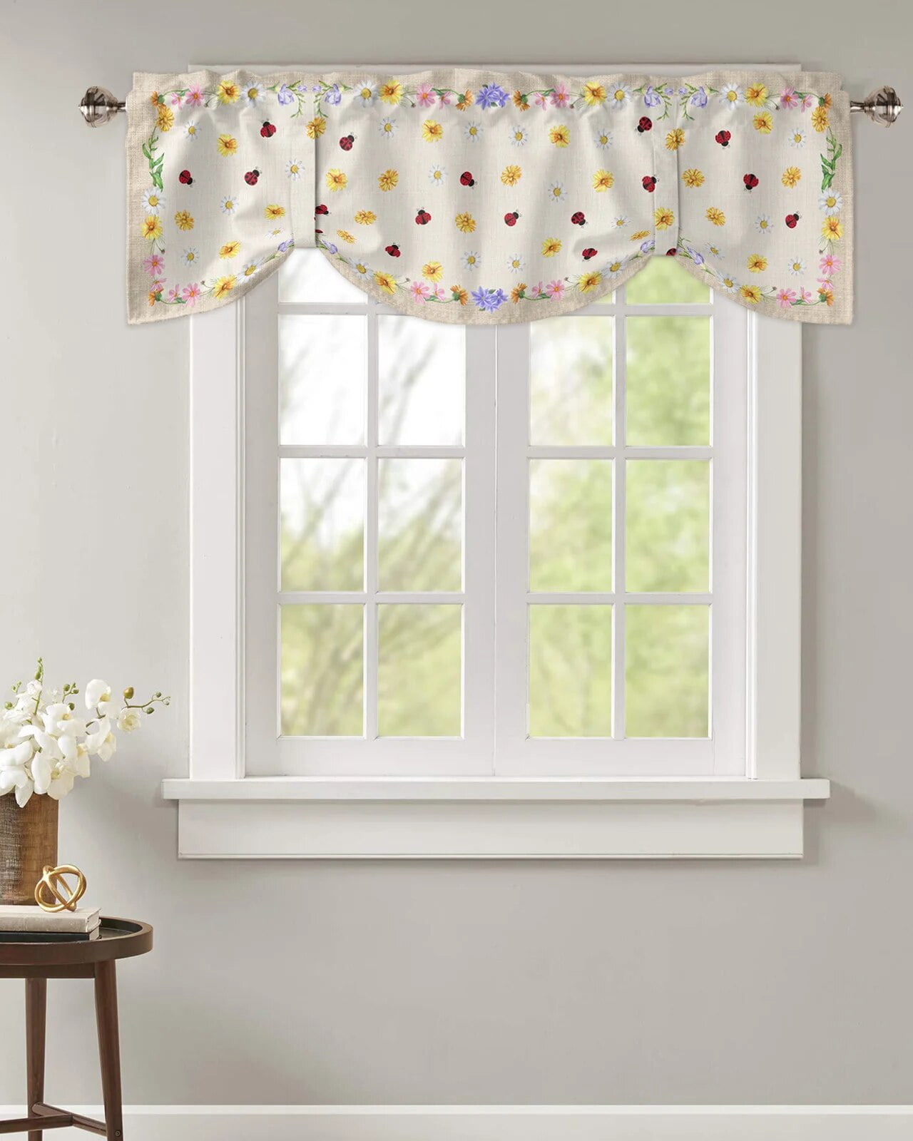 Summer Daisy Ladybug Small Curtain Rod Pocket Short Curtains Home Decor ...