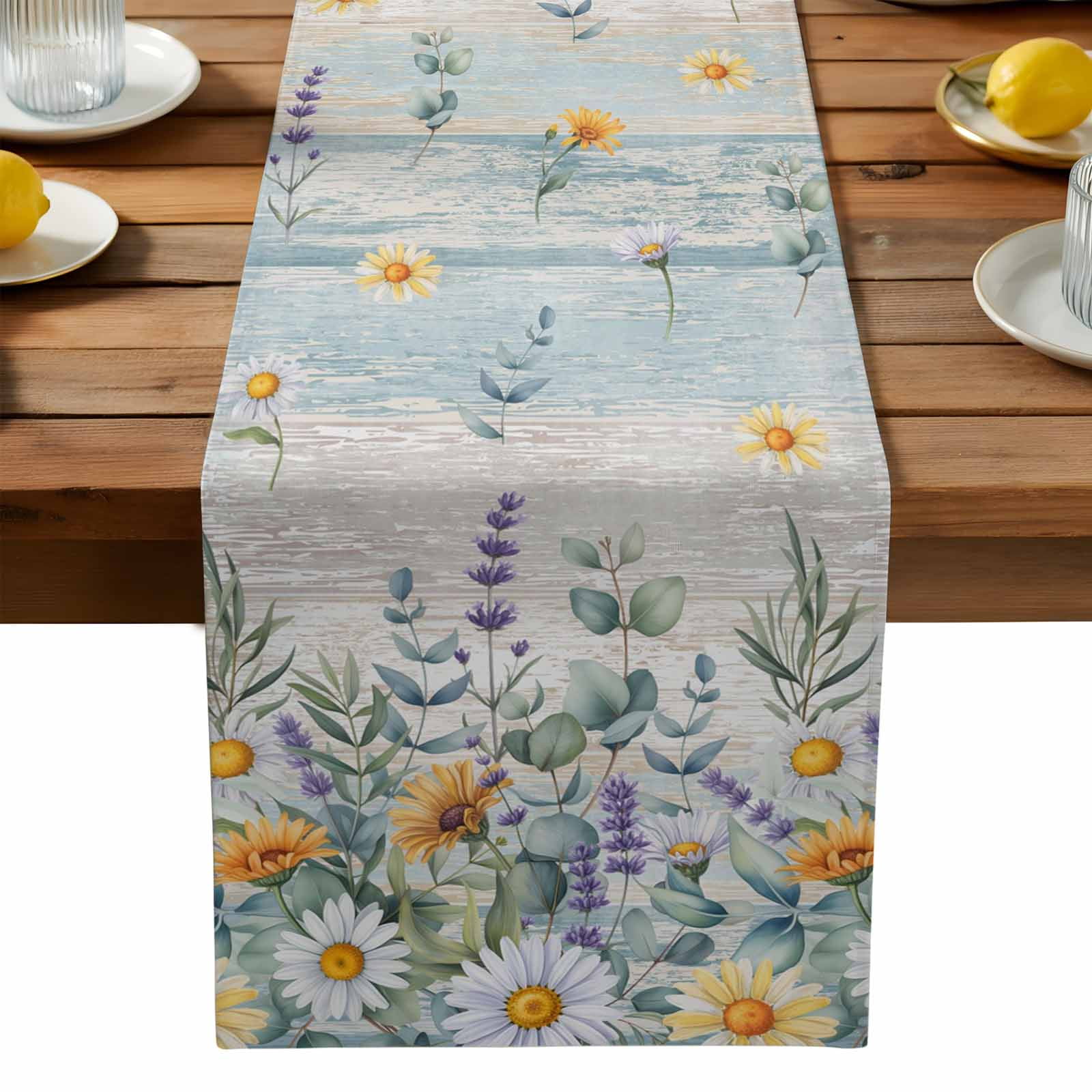 Summer Daisy Lavender Table Runners 13x70 Inches Long Linen Burlap ...
