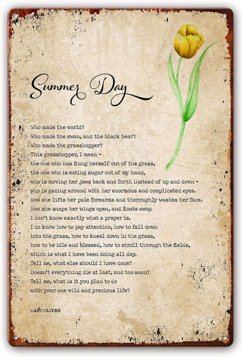 Summer Day Poem Wall Art Metal Signs Mary Oliver Quotes Wall Art Poetry ...