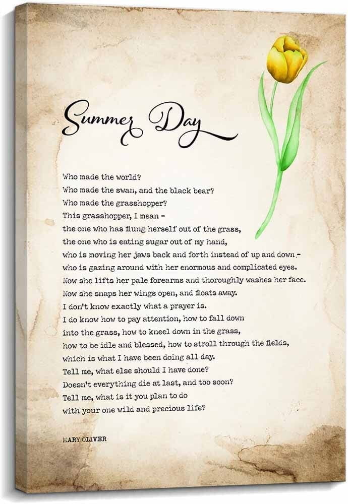 Summer Day Poem Wall Decor Mary Oliver Quotes Wall Art Poetry Posters ...
