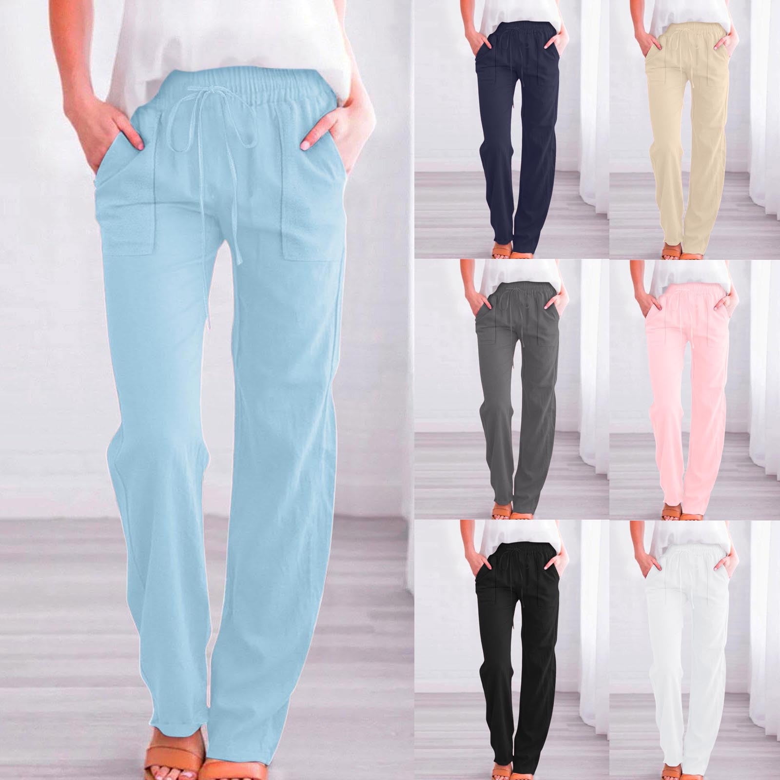 Danhjin Linen Pants Women Joggers Hiking Lightweight Pants Drawstring e ...