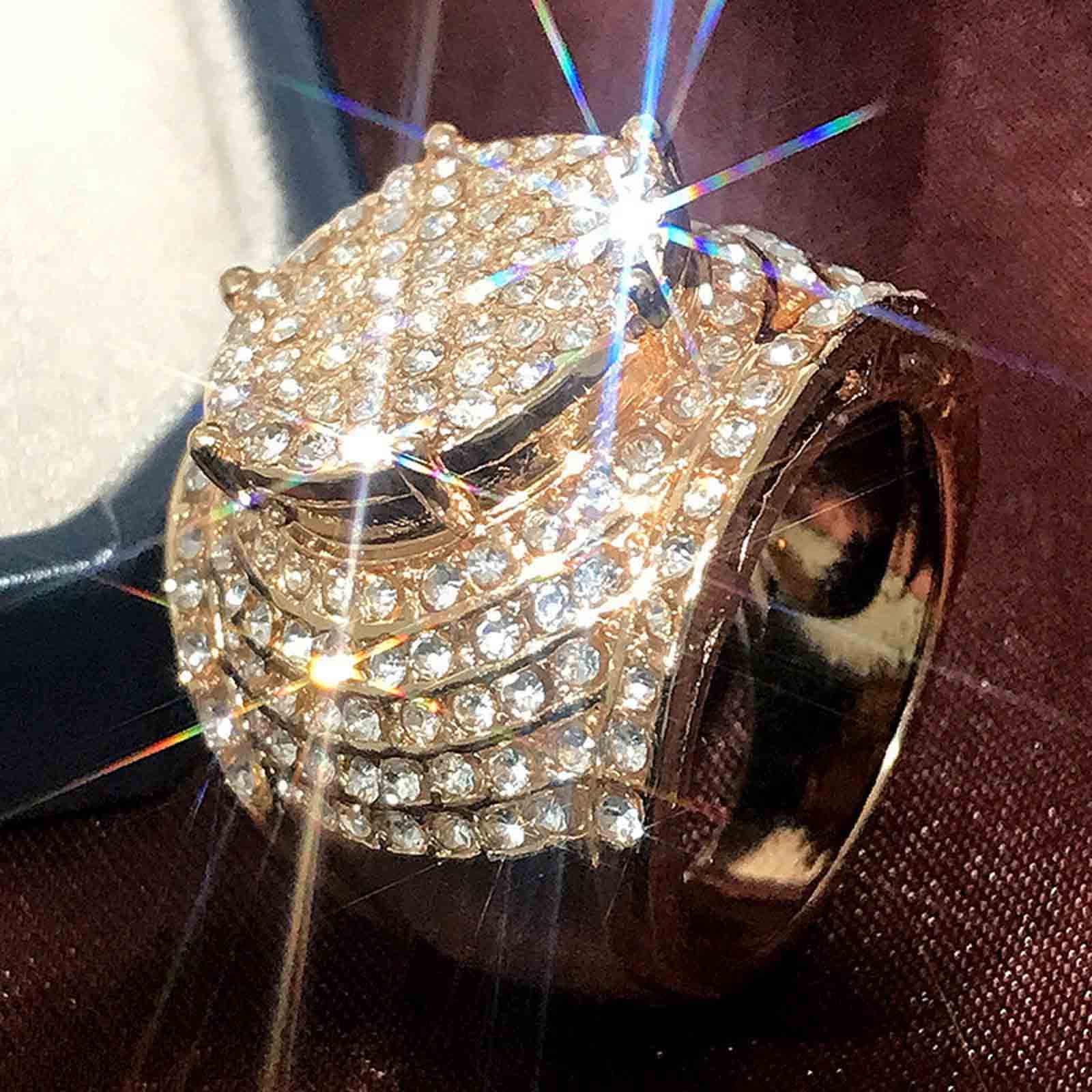 Summer under $10 Cotonie Men's Luxury Gold Ring Full Diamond Round Ring ...