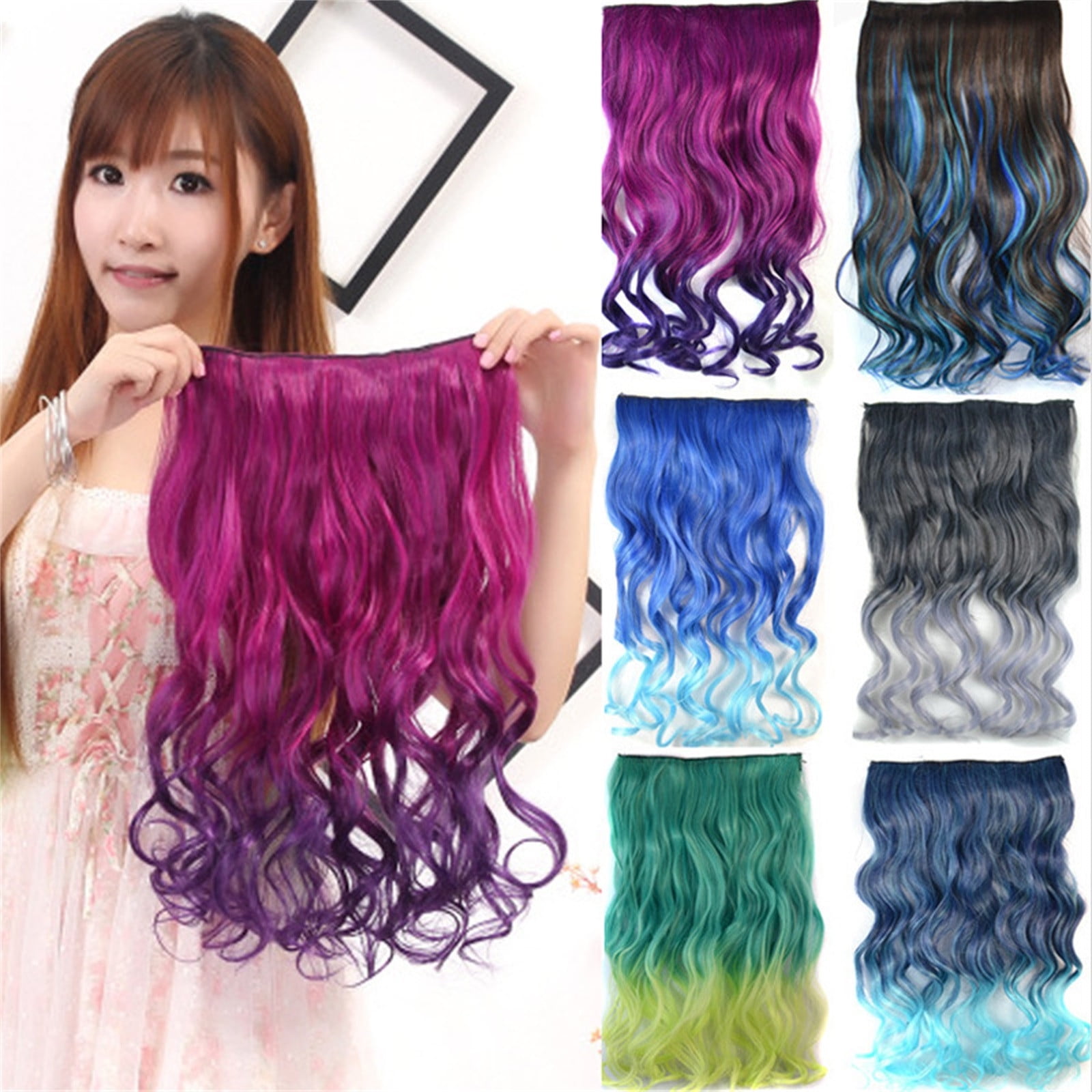 Summer Deals, Gradient Five Clip Wig, Long Curly Hair Piece, Human Hair ...