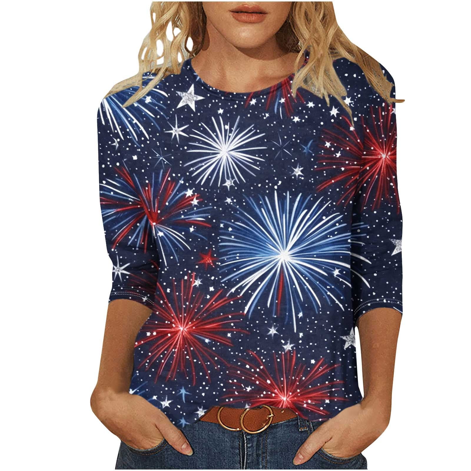 Summer Deals Usa Flag Star Printed Tops For Women Scooped Neck Tunic 3/ ...