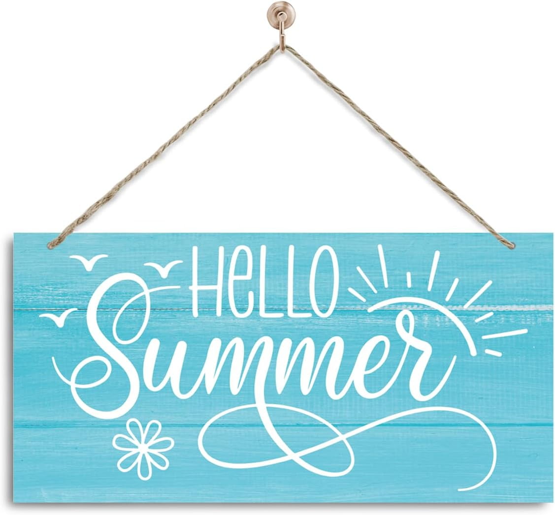 Summer Decor, Hello Summer Hanging Sign, Rustic Door Hanger, Decorative ...