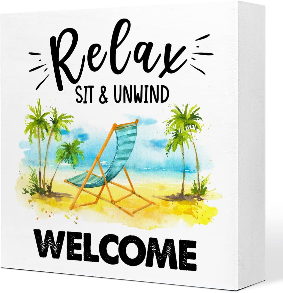 Summer Desk Decor,Welcome Relax Sit and Unwind Beach Wooden Plaque Sign ...