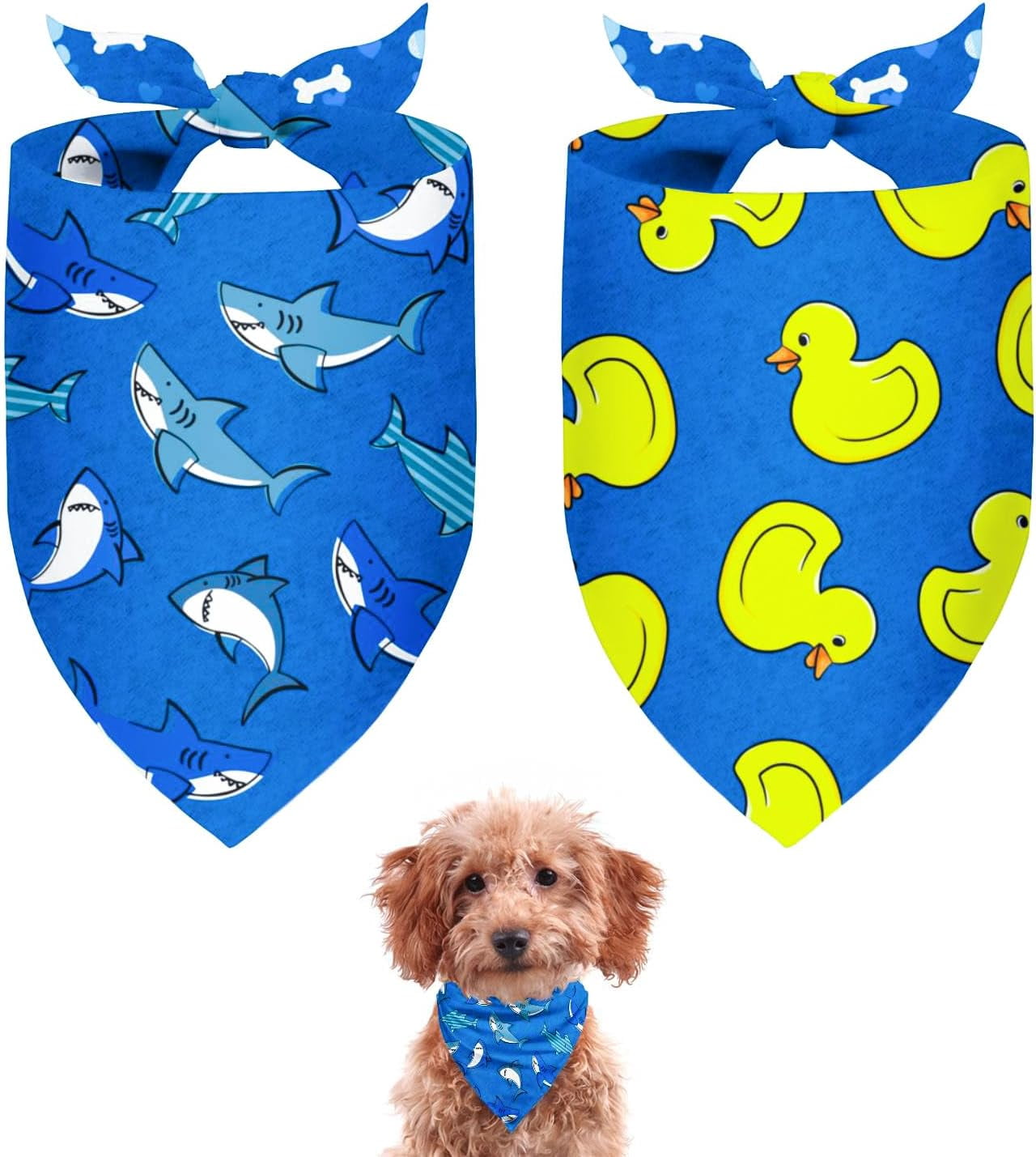 Summer Dog Bandanas 2 Large Pack,Yellow Rubber Ducky，Blue Ocean Sharks ...