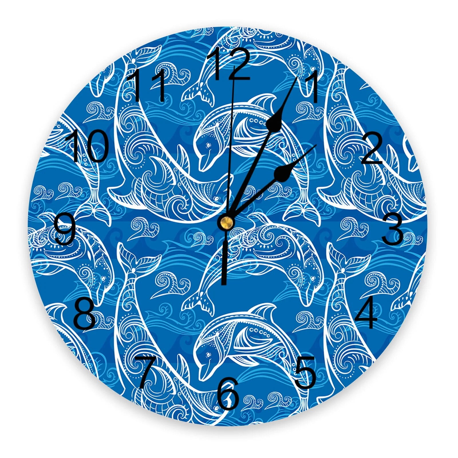 Summer Dolphin Waves Texture Wall Clock Modern Design Living Room ...