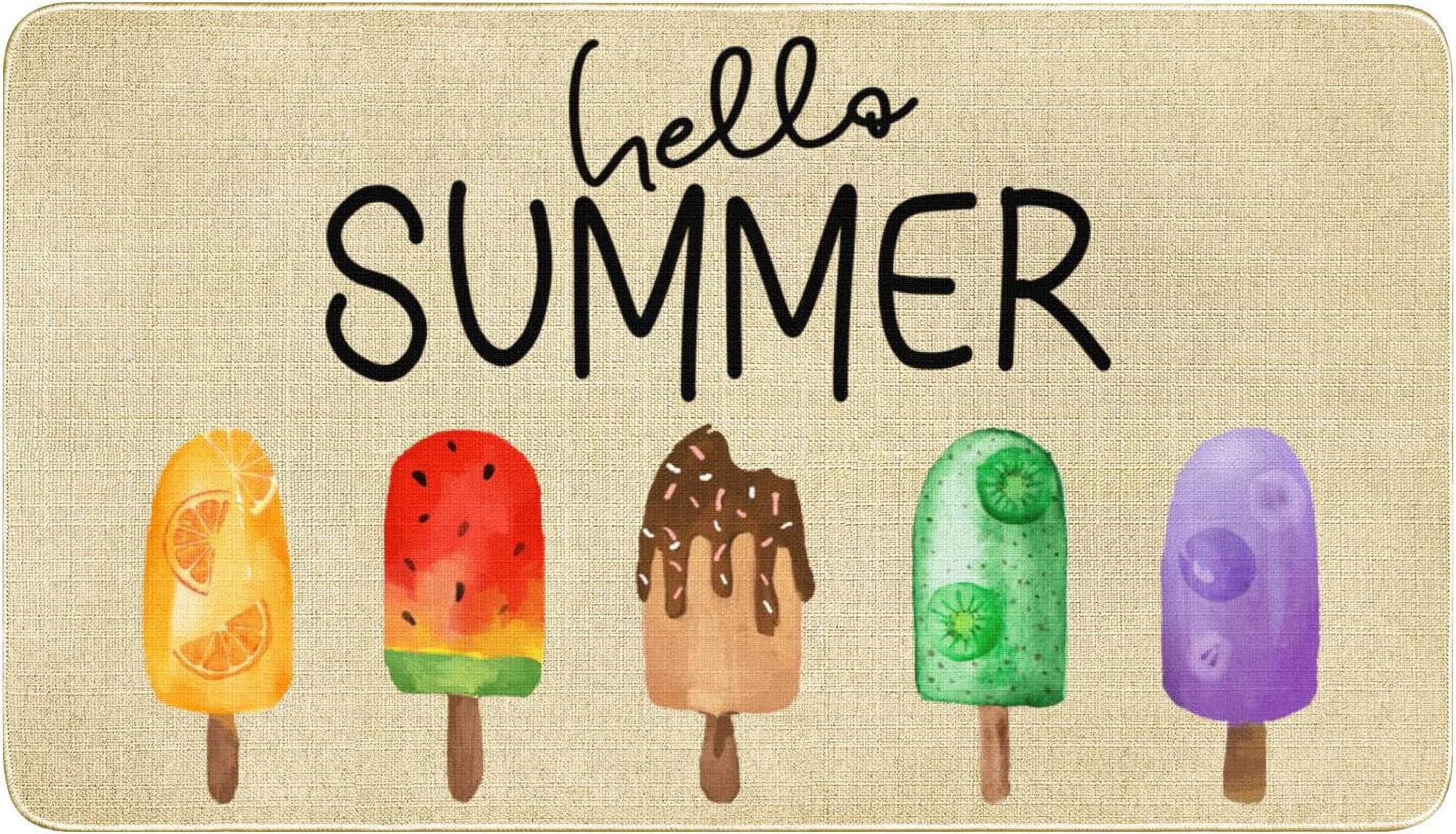 Summer Door Mat,Colorful Watermelon Ice Cream Indoor Outdoor Non-Slip ...