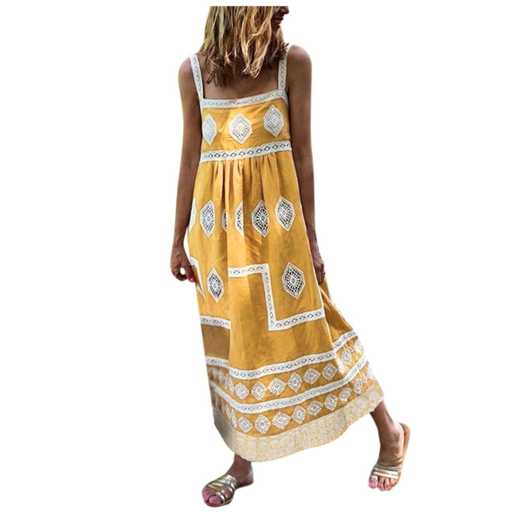 Summer Dress Beach Women Maxi Strap Big Holiday Print Dress Boho Dress ...