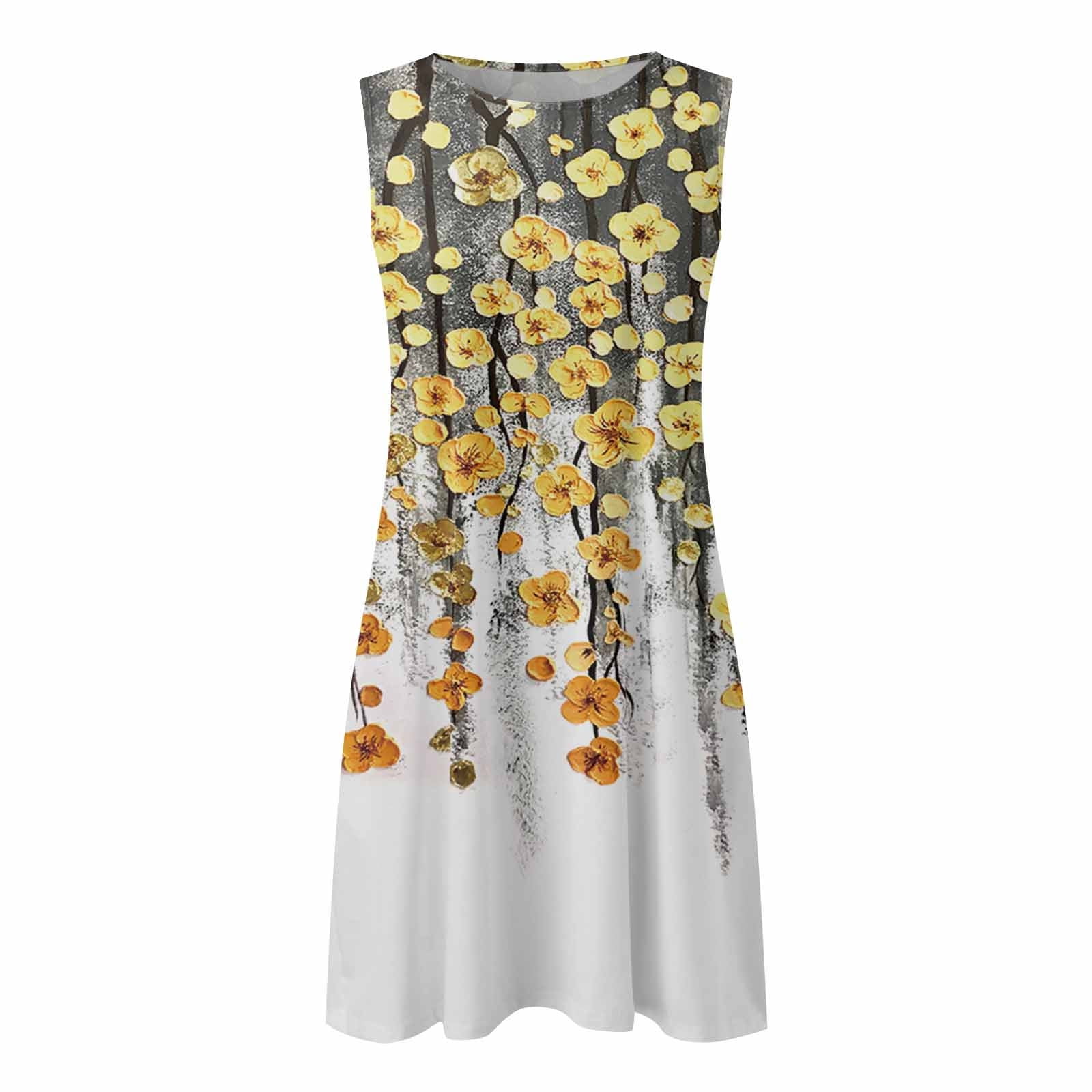 Summer Dress for Women Casual, Floral Print Graphic Tank Top Mini ...