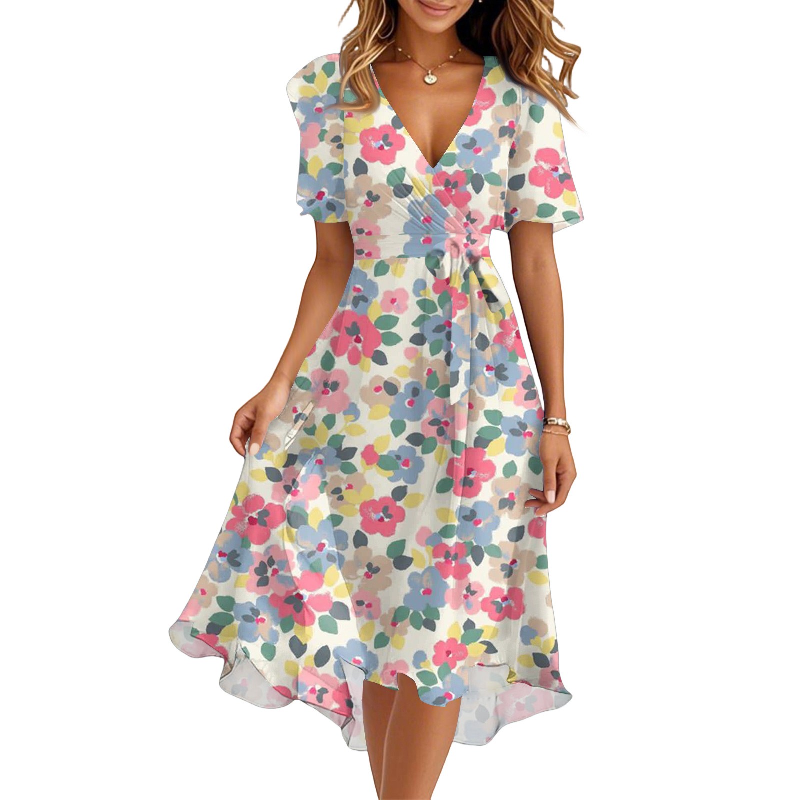 Summer Dress for Women Casual Wear To Work Sexy V Neck Midi Sundress ...