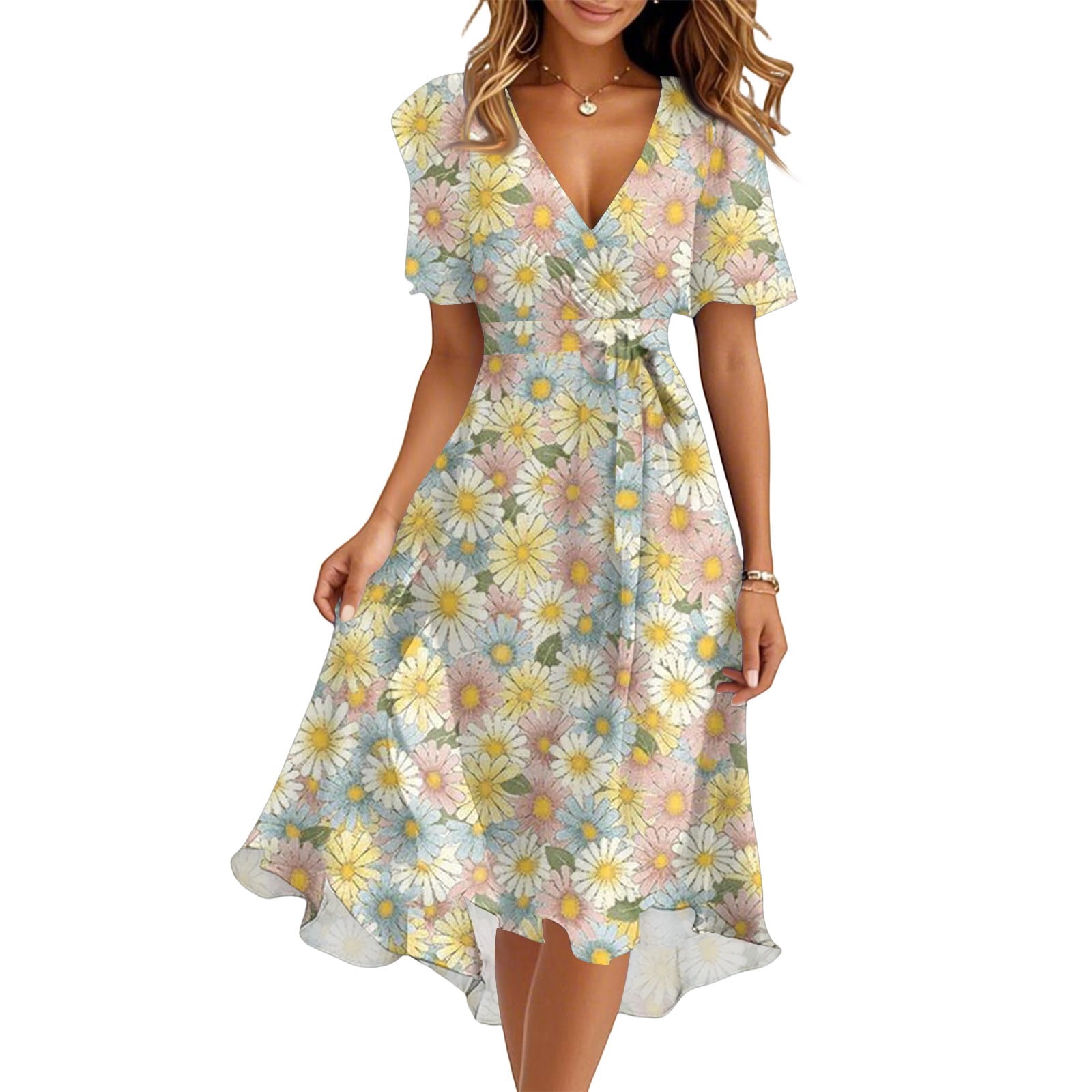 Summer Dress for Women Casual Wear To Work Sexy V Neck Midi Sundress ...